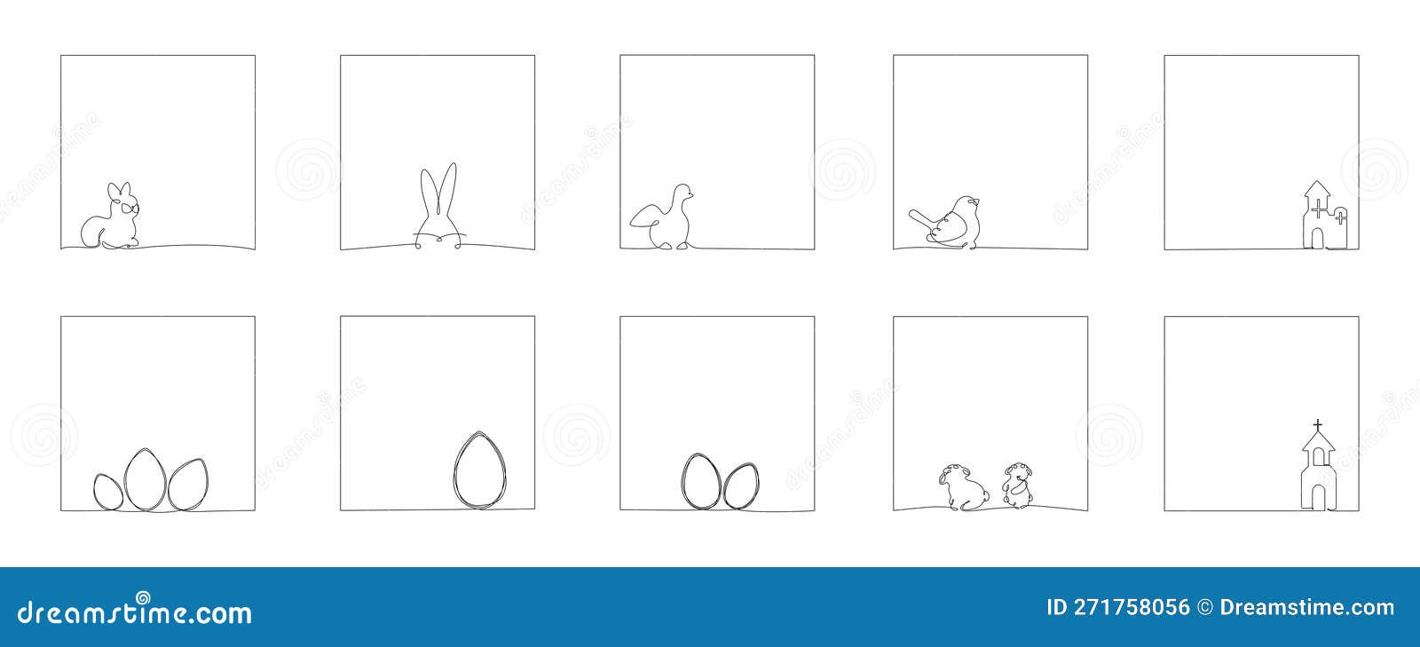 Easter Continuous One Line Hand Drawing Frames Pack. Vector ...