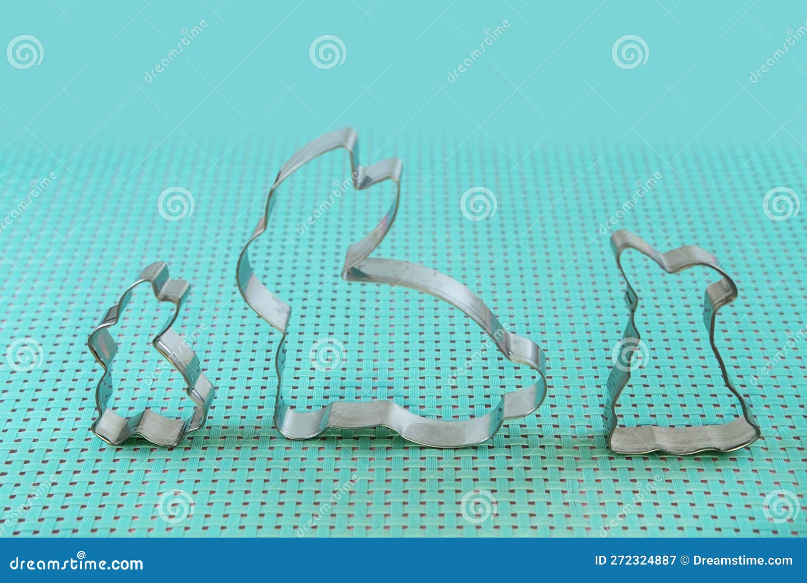 Easter Cookie Cutters in the Shape of Bunny on Blue Background, Stock ...