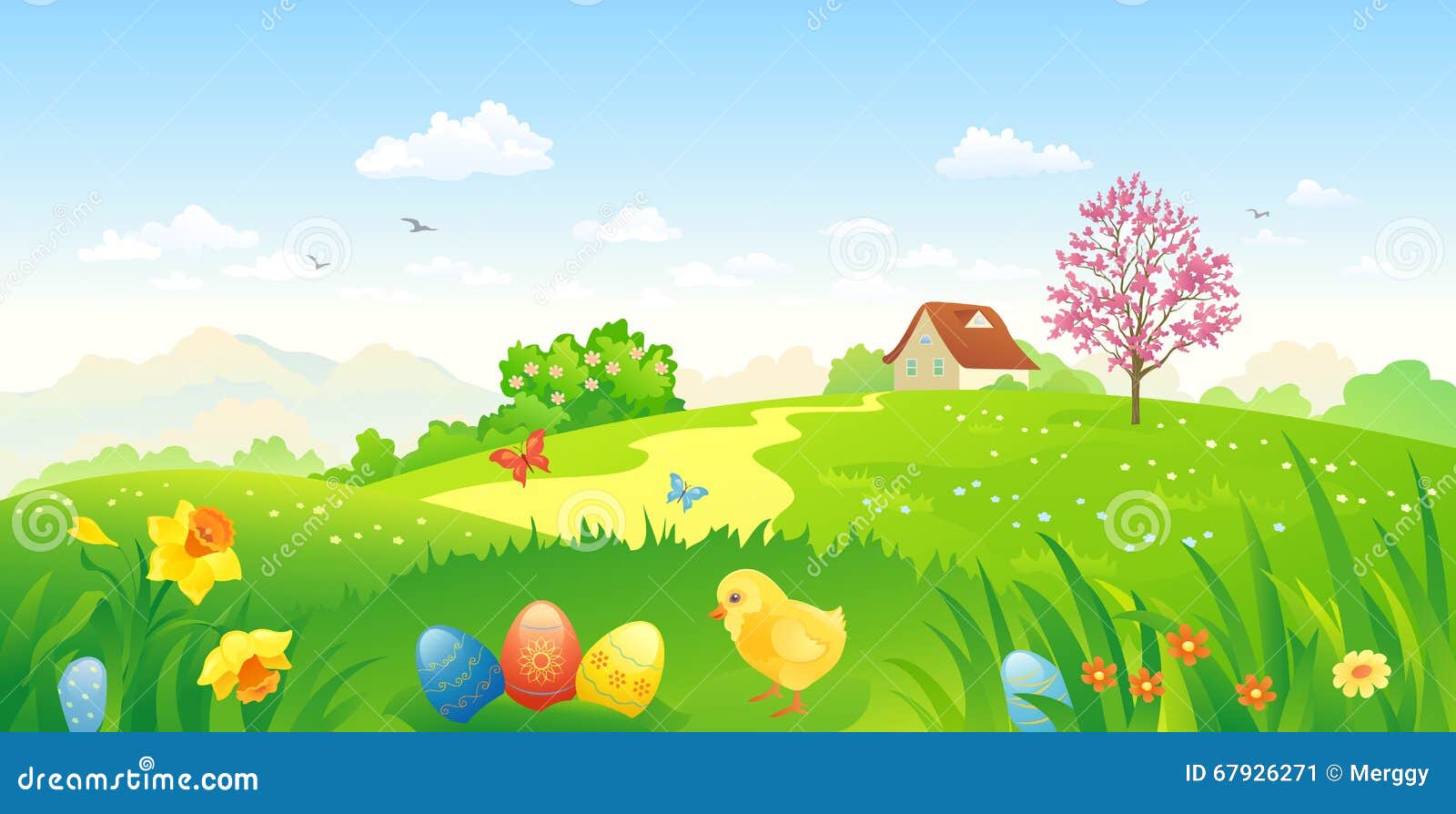 Easter Countryside Cartoon Vector | CartoonDealer.com #67926271