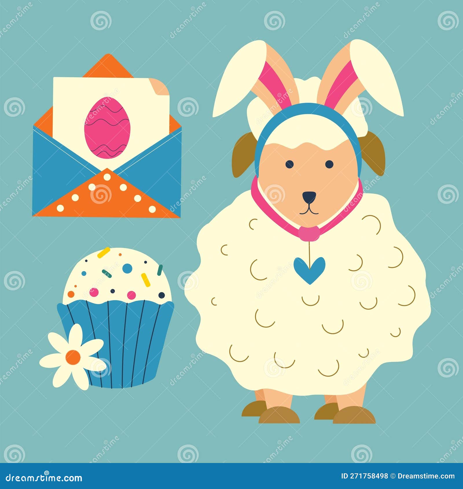 Easter Cupcake, Sheep with Rabbit Ears, Envelope with Card and Egg ...