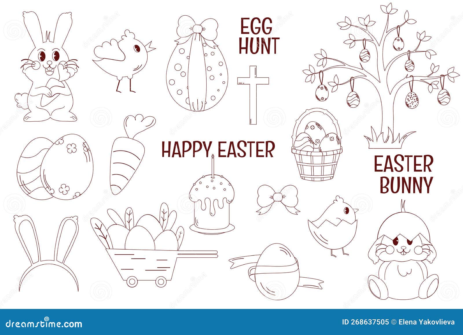 Easter Day Decorative Elements Outline. Easter Symbols Set Stock Vector ...