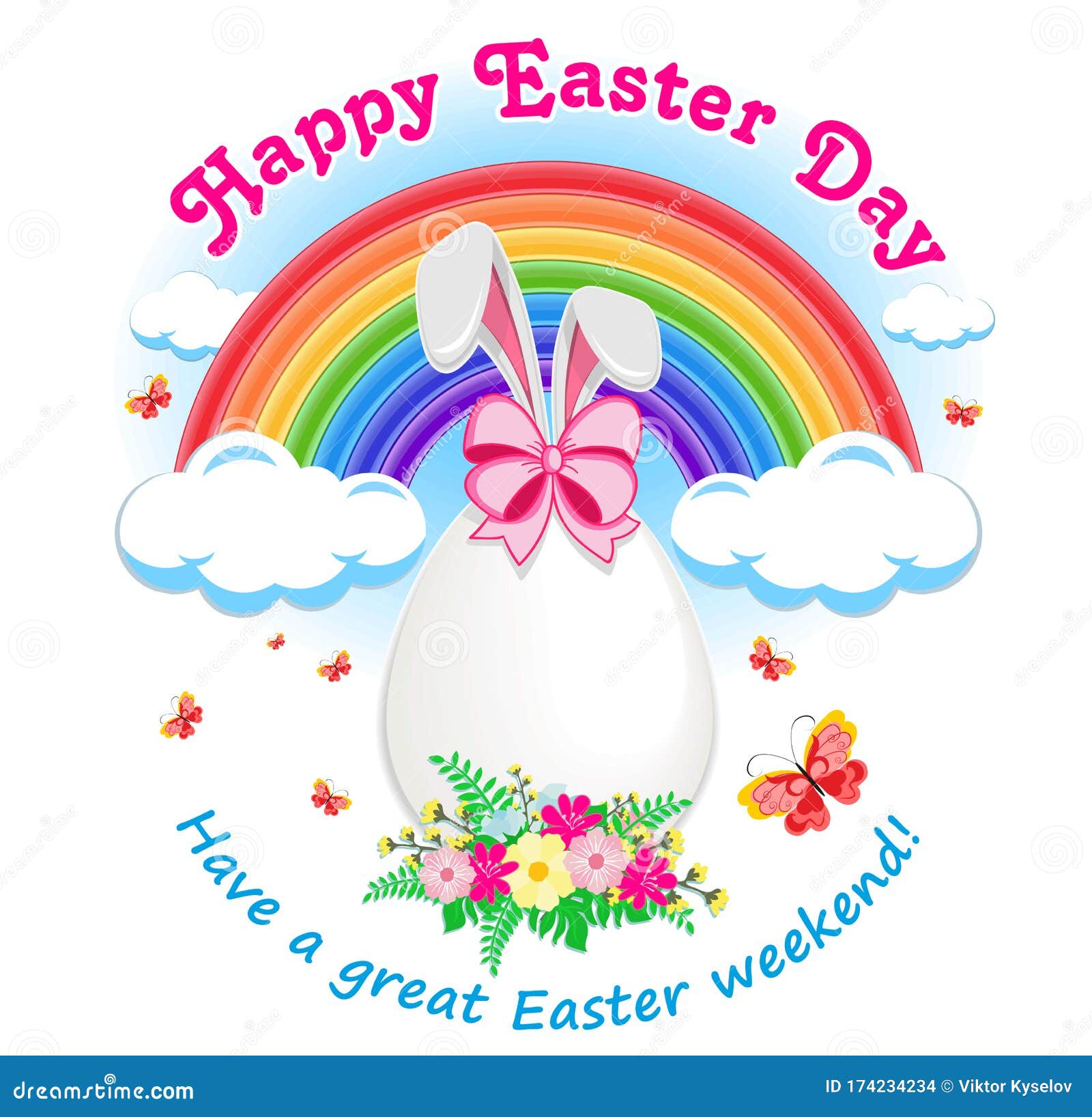 Easter Day - Egg with Rabbit Ears and Rainbow Stock Vector ...
