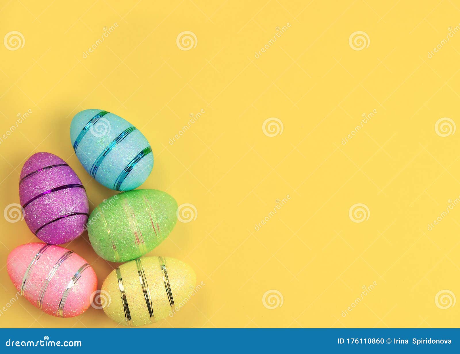 Easter Decorated Eggs on Yellow Background. Minimal Easter Concept ...