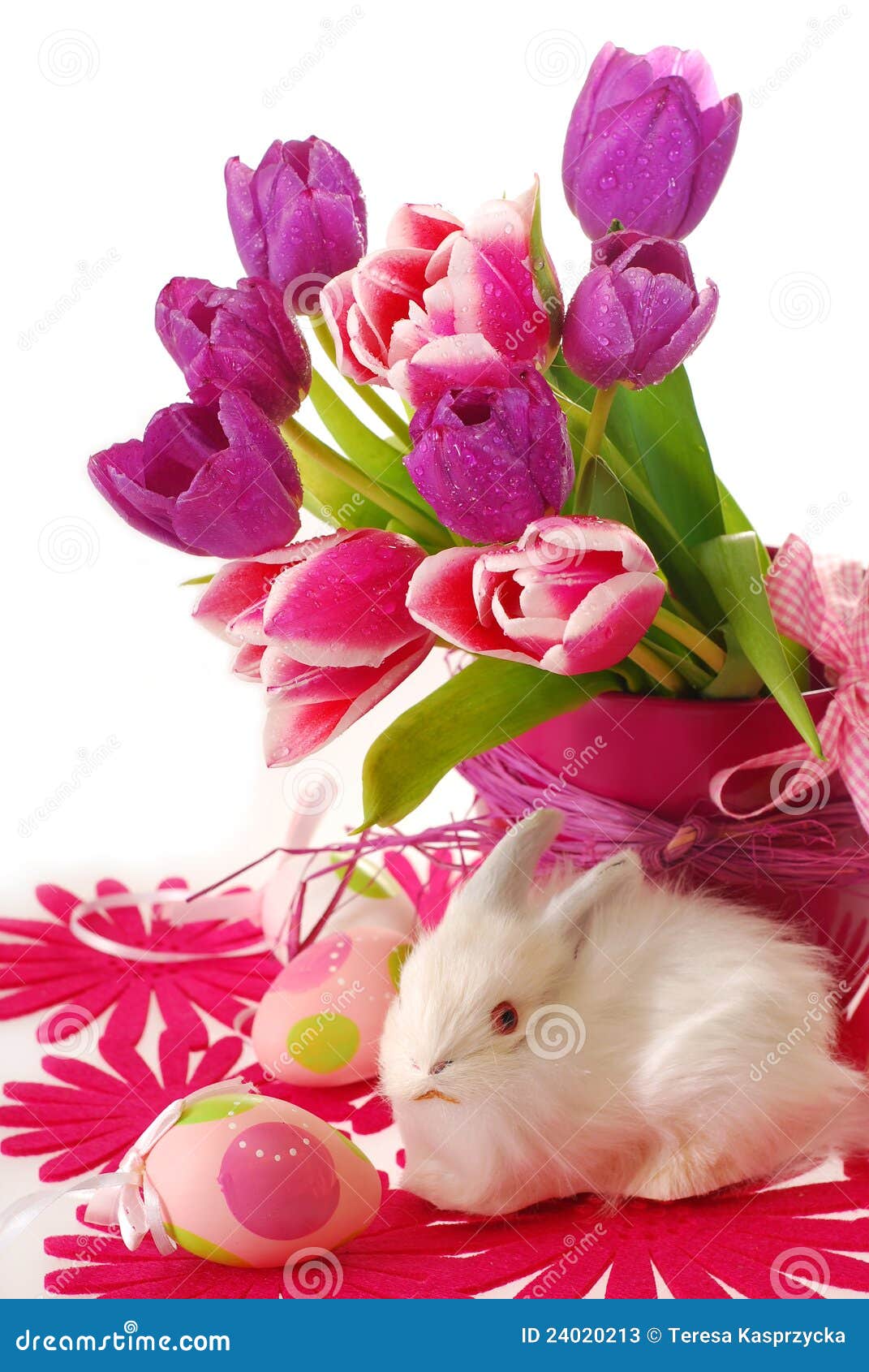 Easter Decoration with Bunny and Tulips Stock Image - Image of flower ...