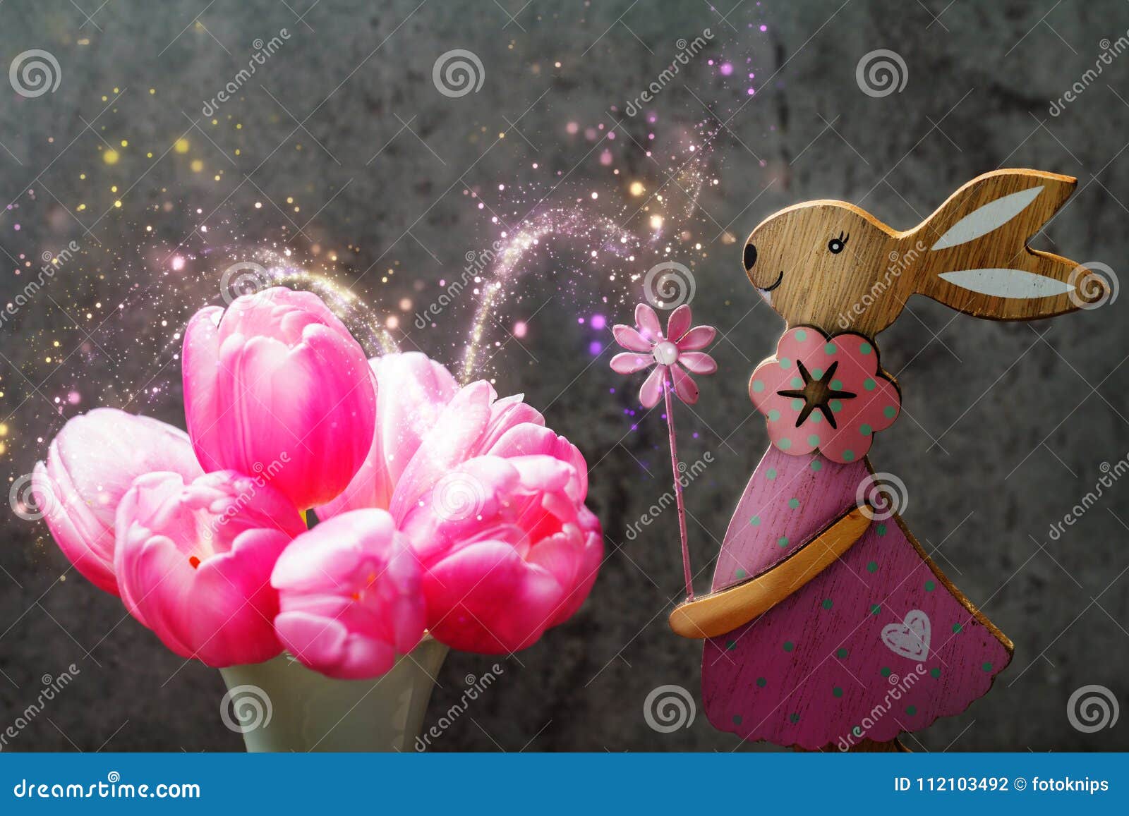 Easter Decoration, Easter Bunny and Tulips Stock Photo - Image of ...