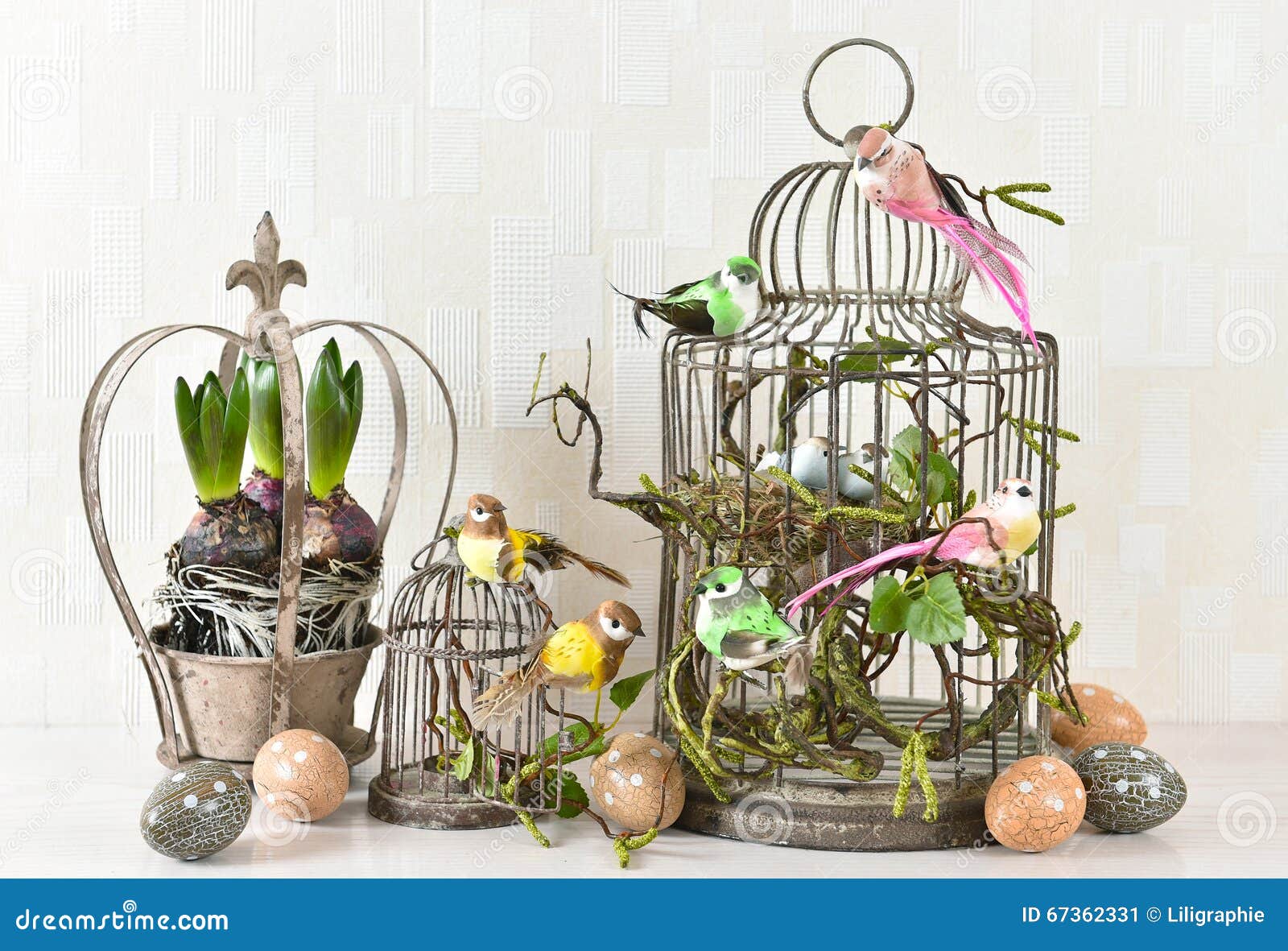 Easter Decoration with Eggs, Birds, Flowers Stock Image - Image of ...