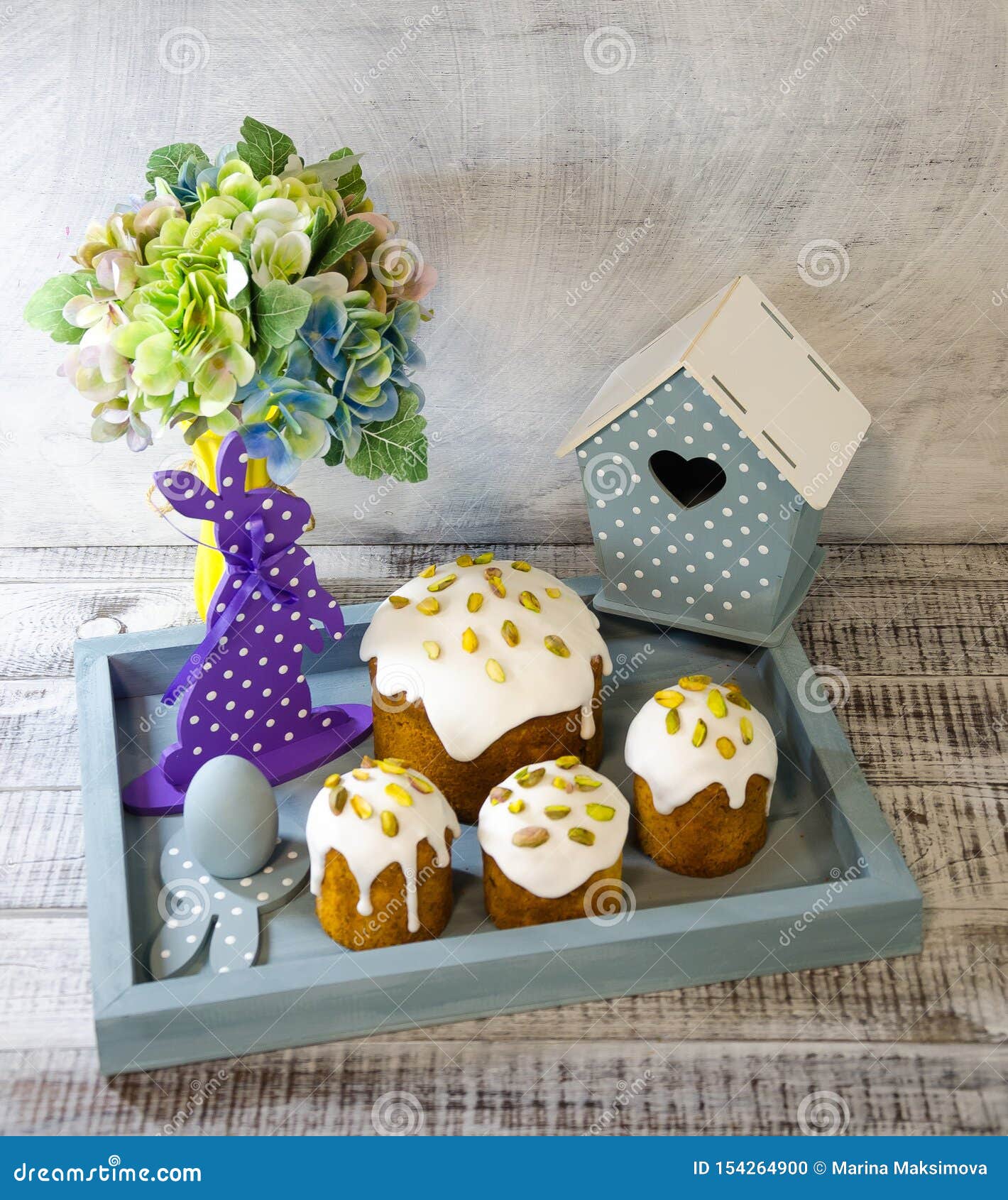 Easter Decoration Set with Glazed Kulich and Vanilla Eclairs Stock ...