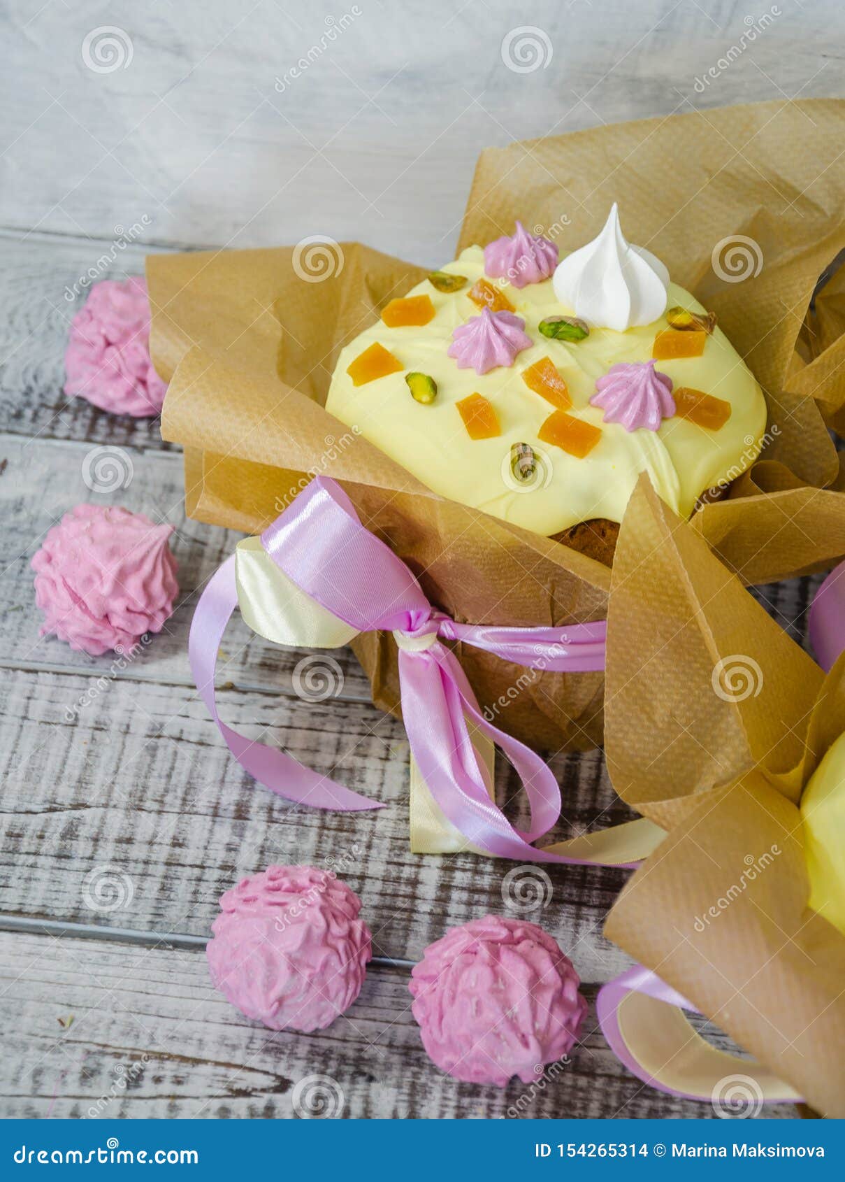 Easter Decoration Set with Glazed Kulich and Vanilla Eclairs Stock ...