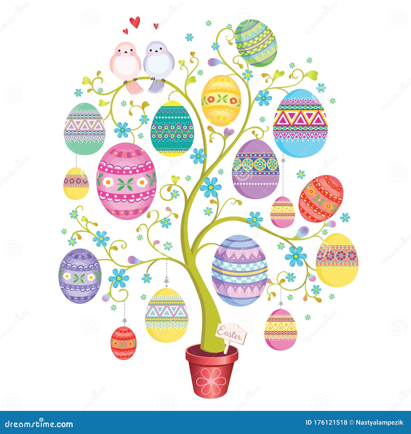 Easter Decorative Tree with Easter Painted Eggs in a Pot. Vector ...