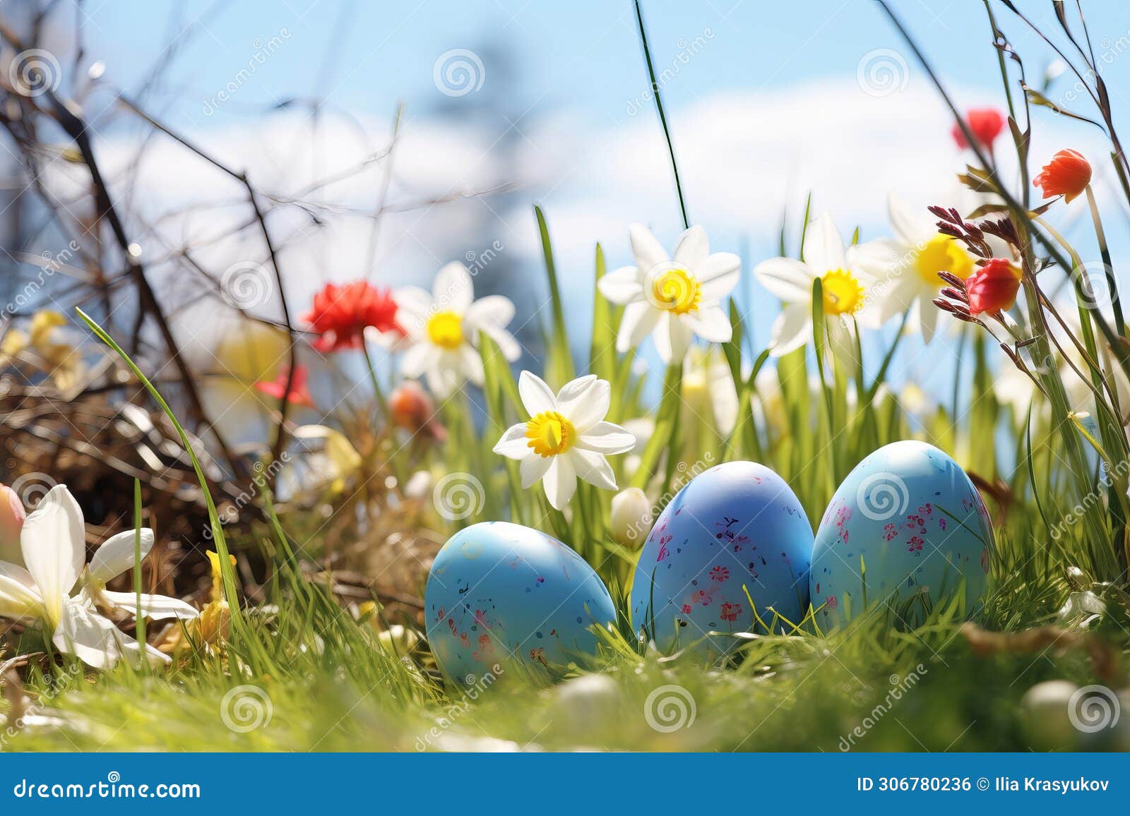 Easter. Delicate Spring Flowers and Pastel Colored Eggs, Ideal for Your ...