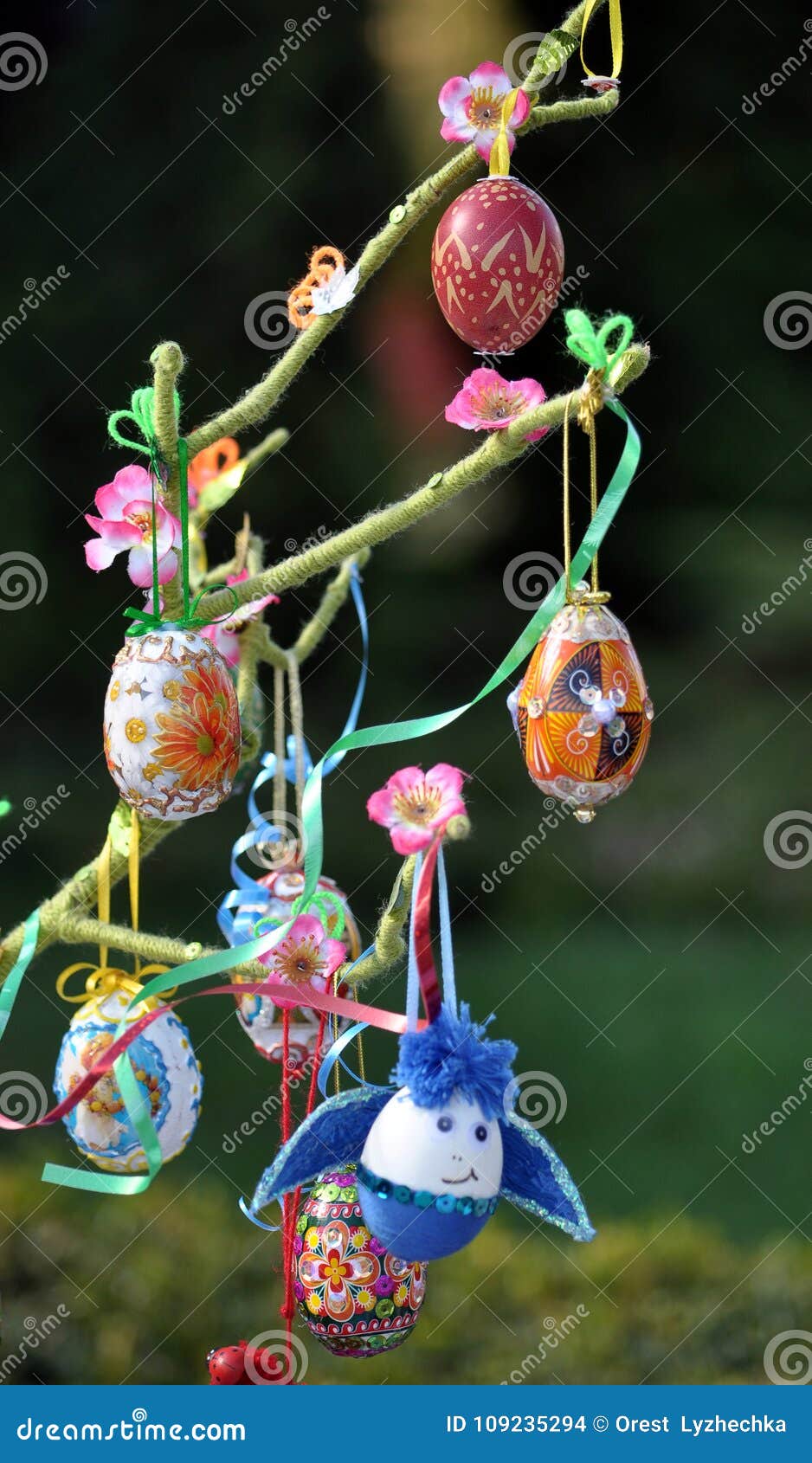 Easter eggs on a thread stock photo. Image of christ - 109235294