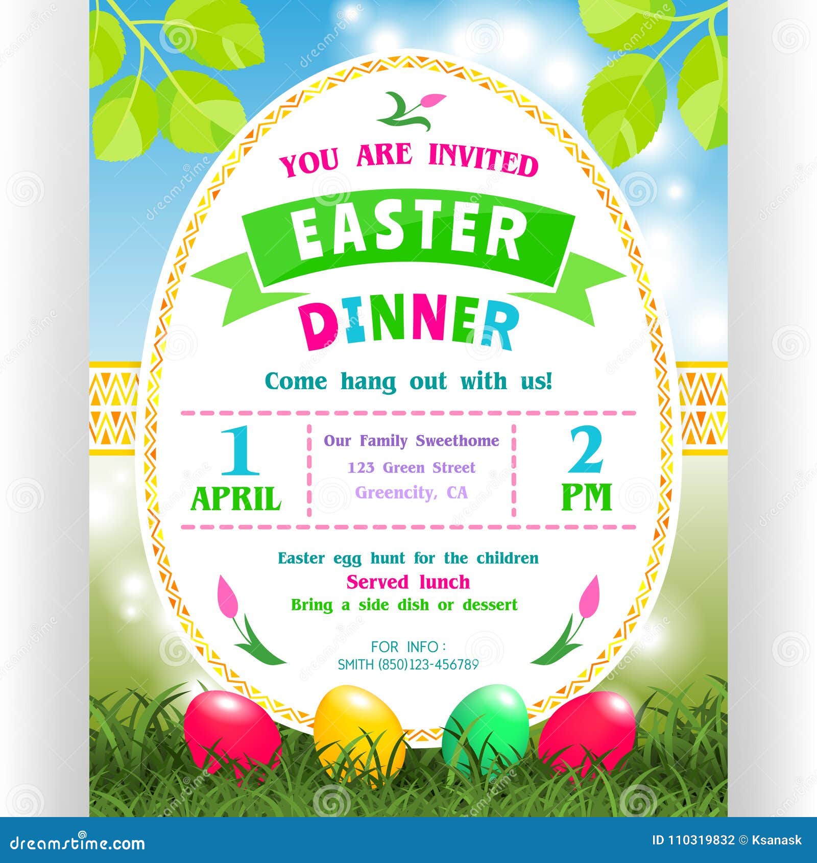 Easter Dinner Announcing Poster Template. Stock Vector - Illustration ...