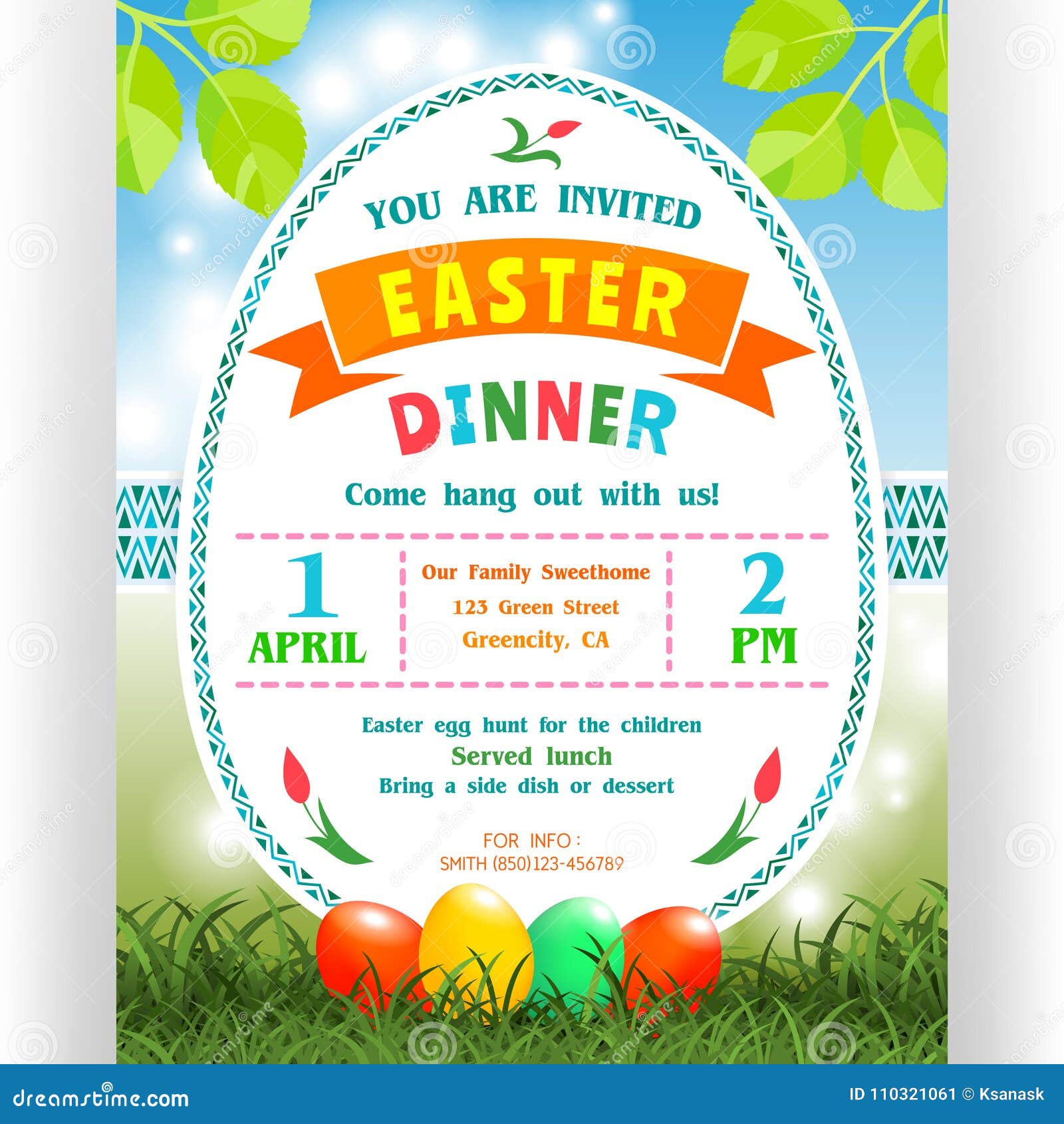 Easter Dinner Announcing Poster Template. Stock Vector - Illustration ...