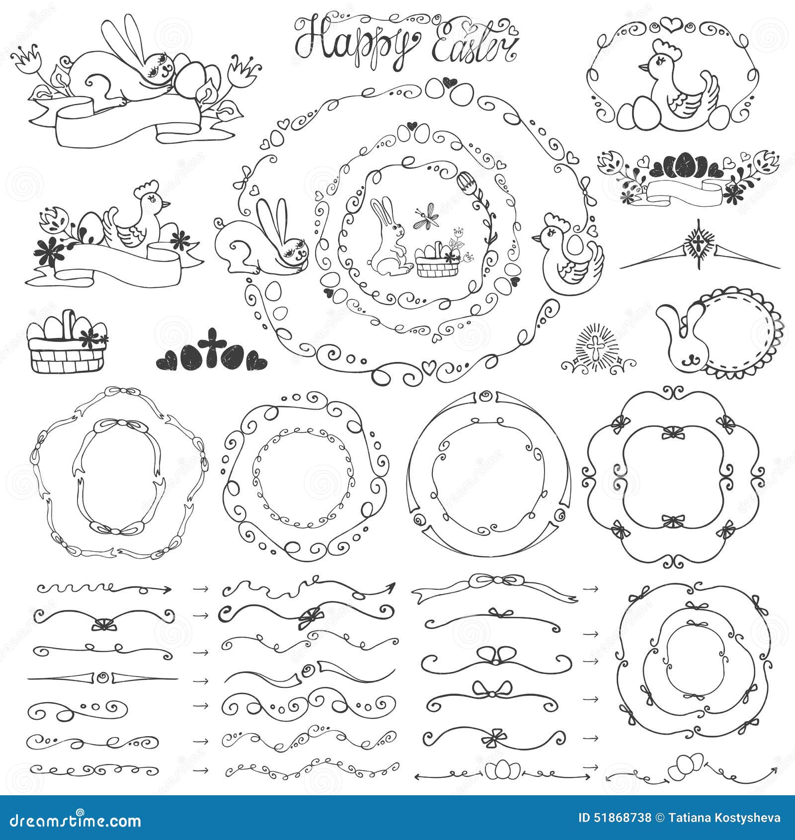 Easter.Doodle Frame,bruches,wreath,decor Element Stock Vector ...
