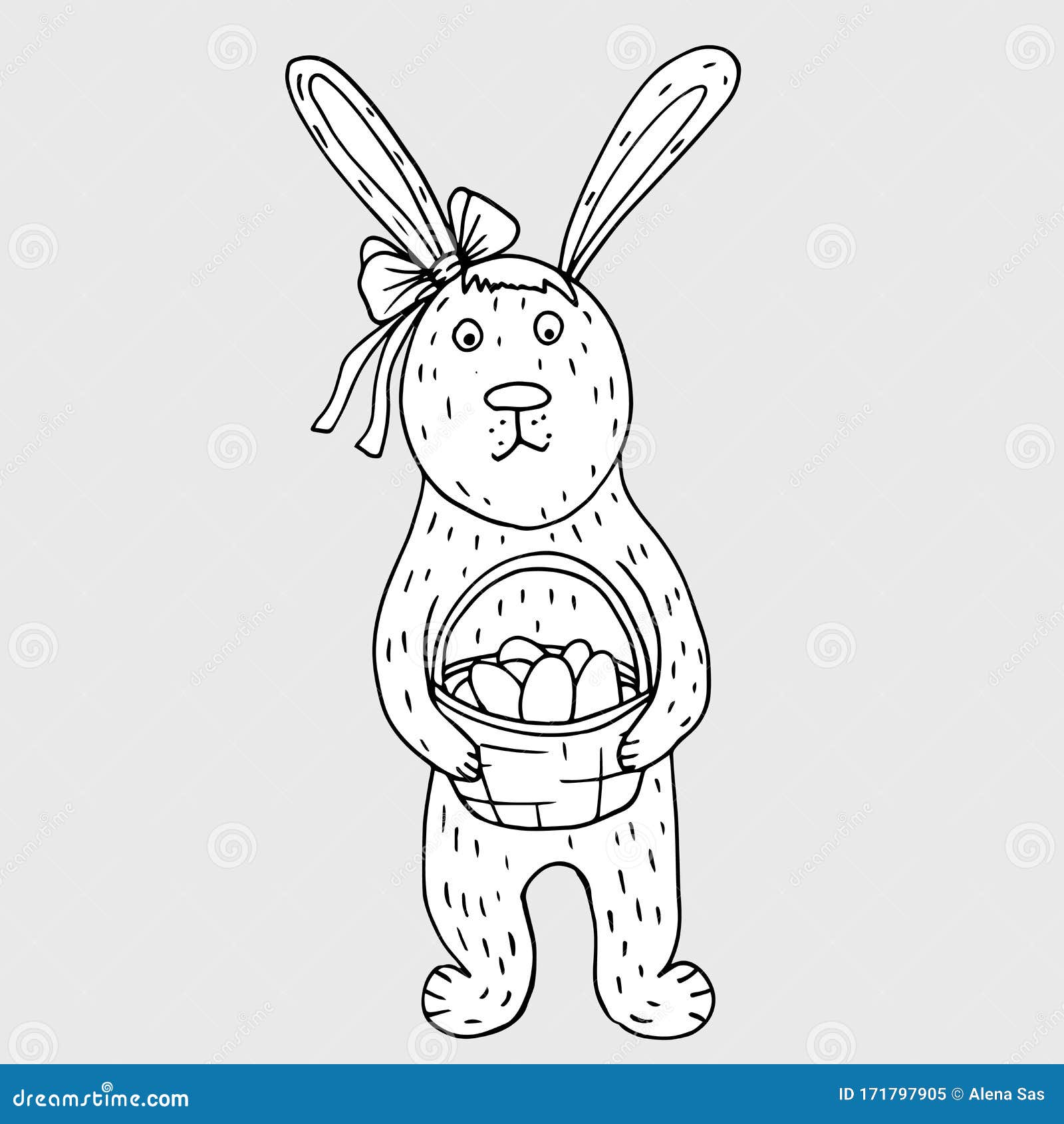 Easter Doodle Rabbit with Eggs. Graphic Isolated Sketch Stock Vector ...