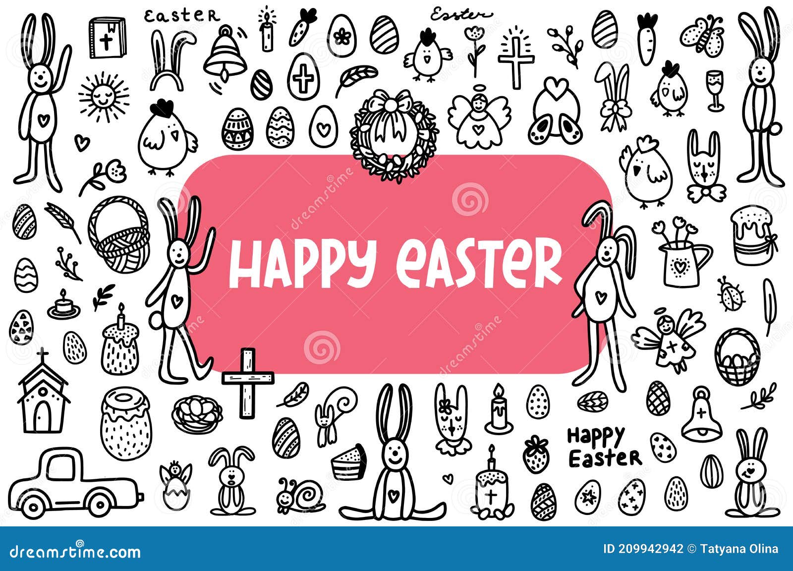 Easter Doodles Set. Hand-drawn Vector Illustration in the Doodle Style ...