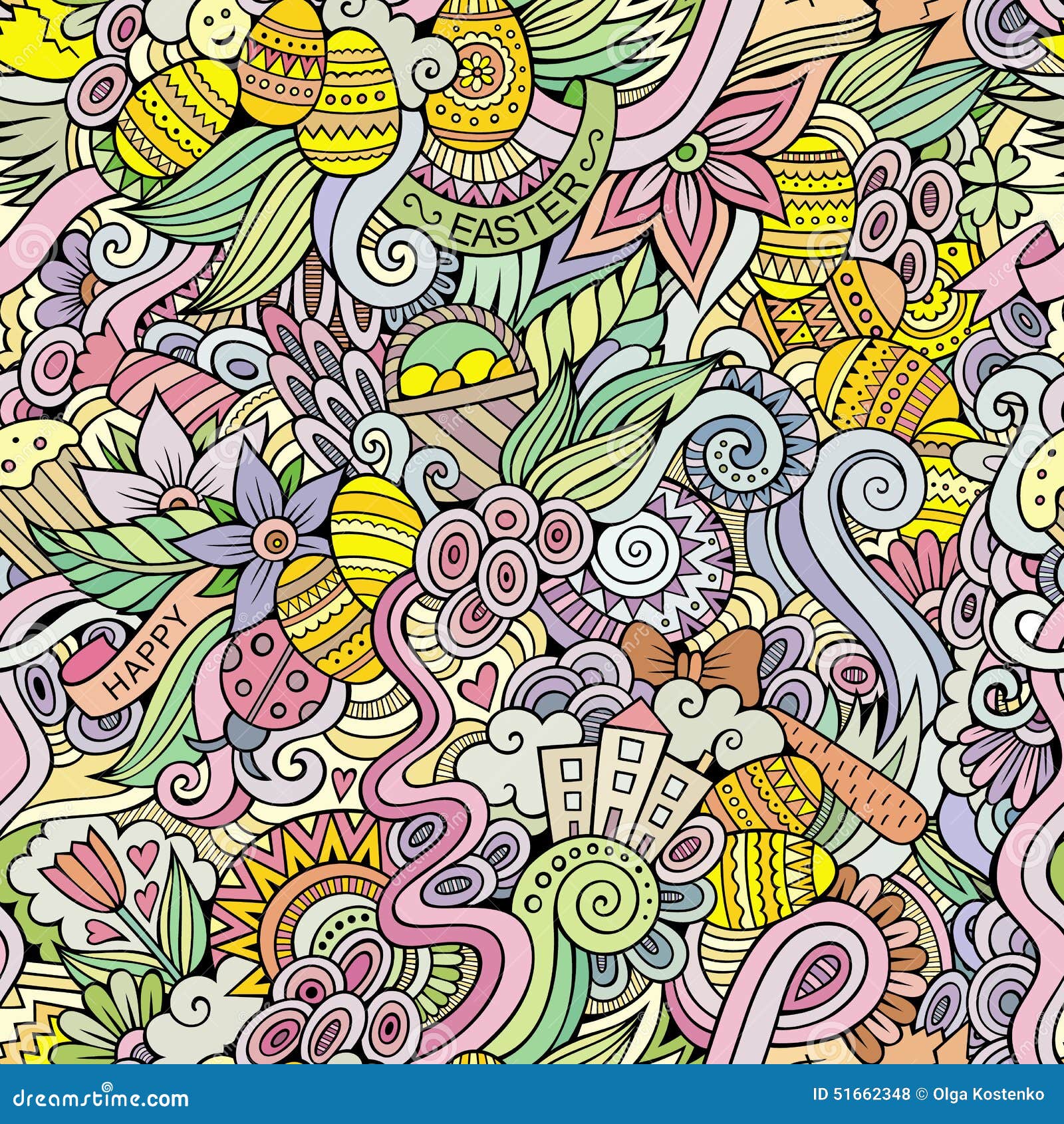 Easter Doodles Vector Seamless Pattern Stock Vector - Illustration of ...