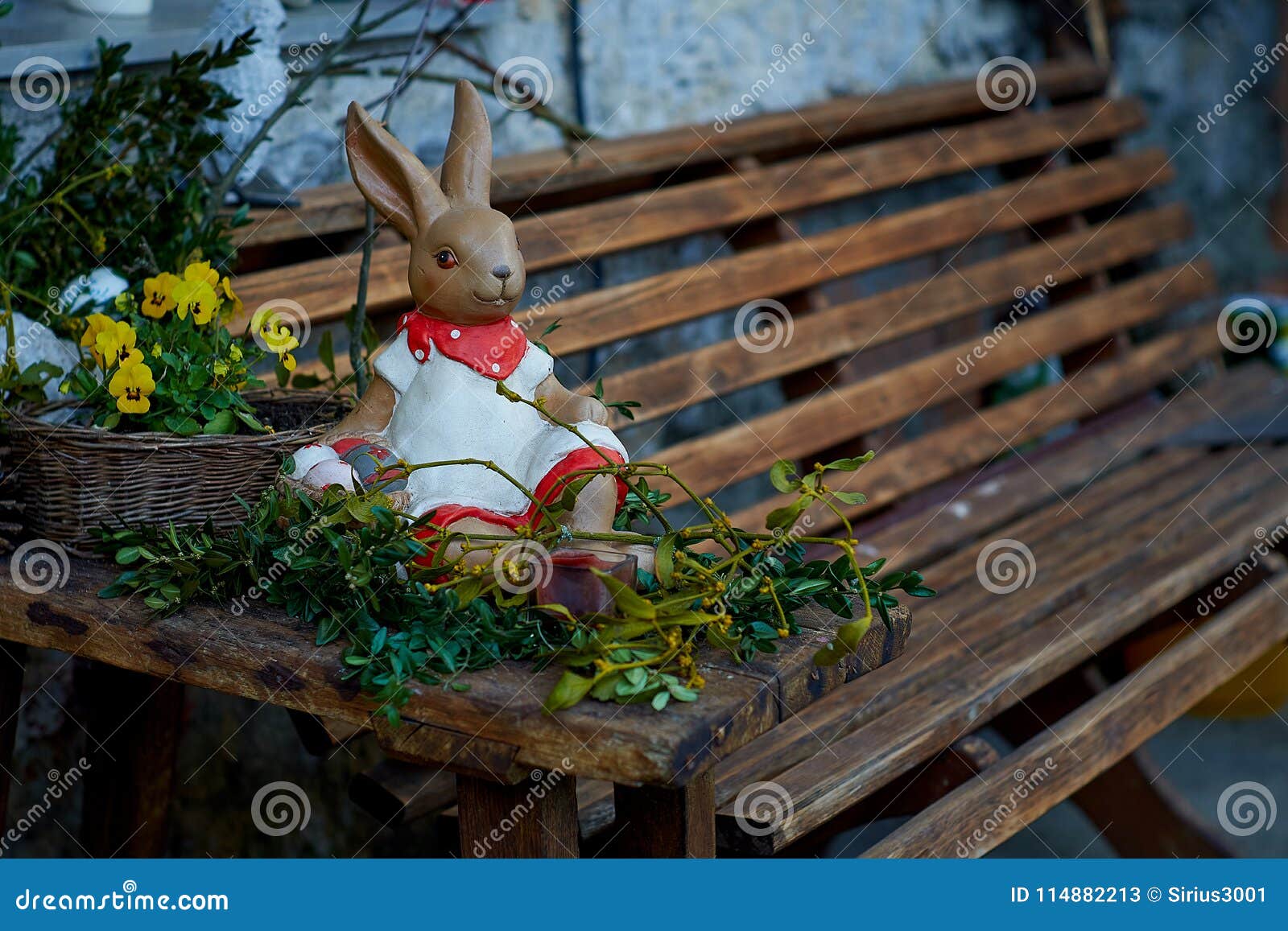Easter. Easter Bunny on a Bench Stock Image - Image of celebration ...