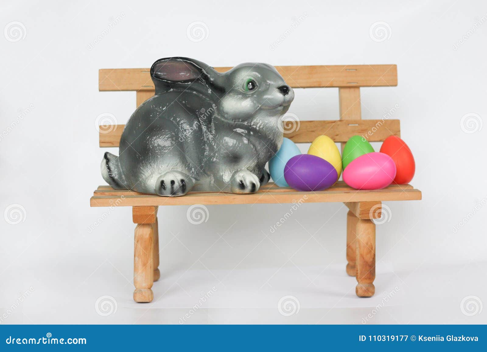 Easter. Easter Bunny on a Bench Stock Image - Image of basket ...