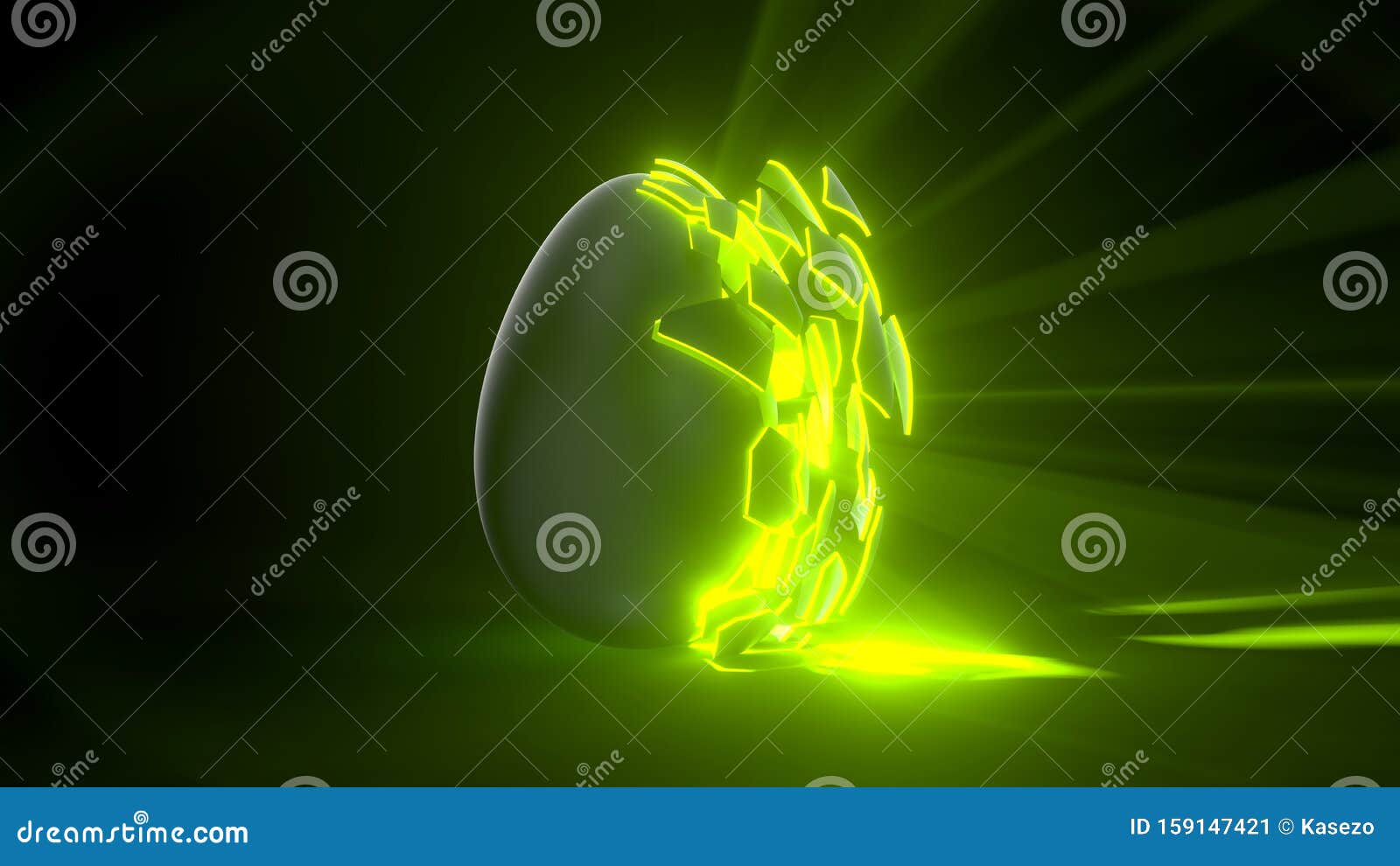 Easter Egg. Alien Egg with Green Glowing Cracks and Light Rays Stock ...