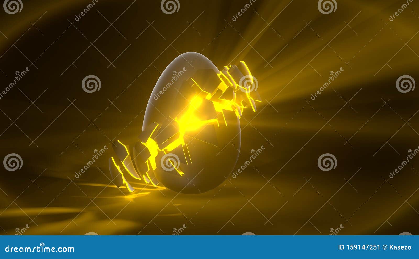 Easter Egg. Alien Egg with Yellow Glowing Cracks and Light Rays Stock ...