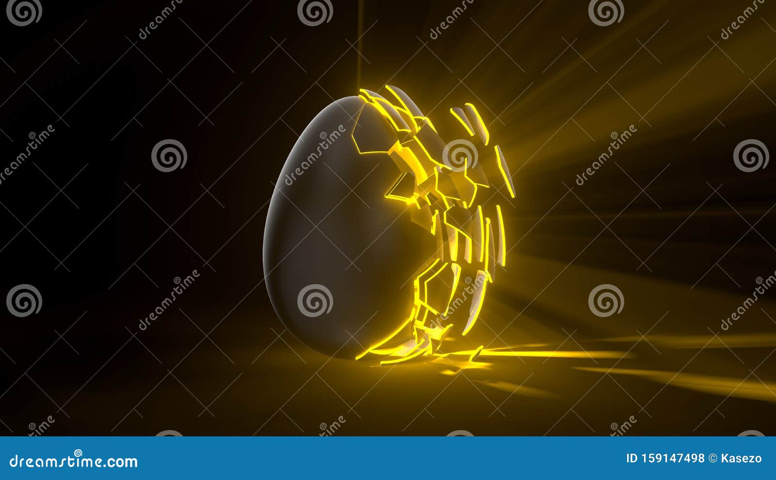 Easter Egg. Alien Egg with Yellow Glowing Cracks and Light Rays Stock ...