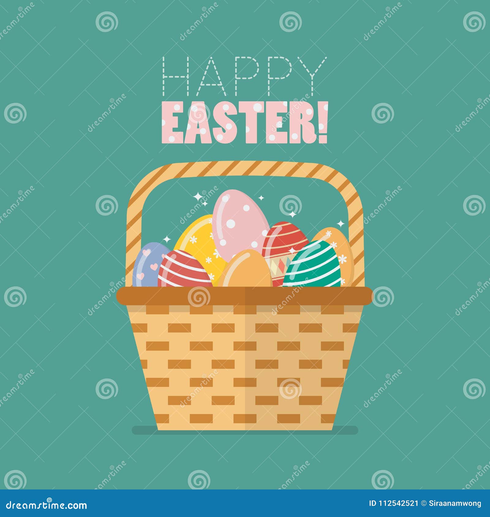 Easter egg in basket stock vector. Illustration of design - 112542521