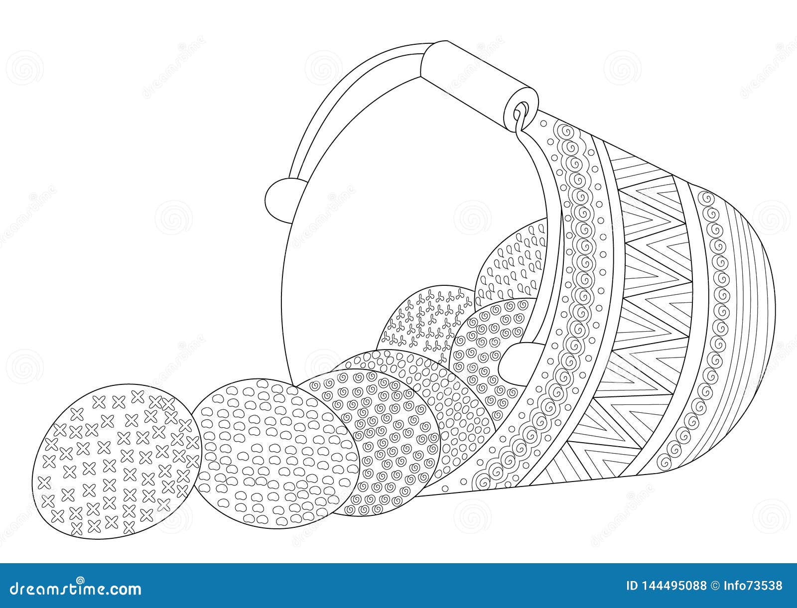 Easter Egg Basket with Eggs Dropped in Coloring Page Design Stock ...