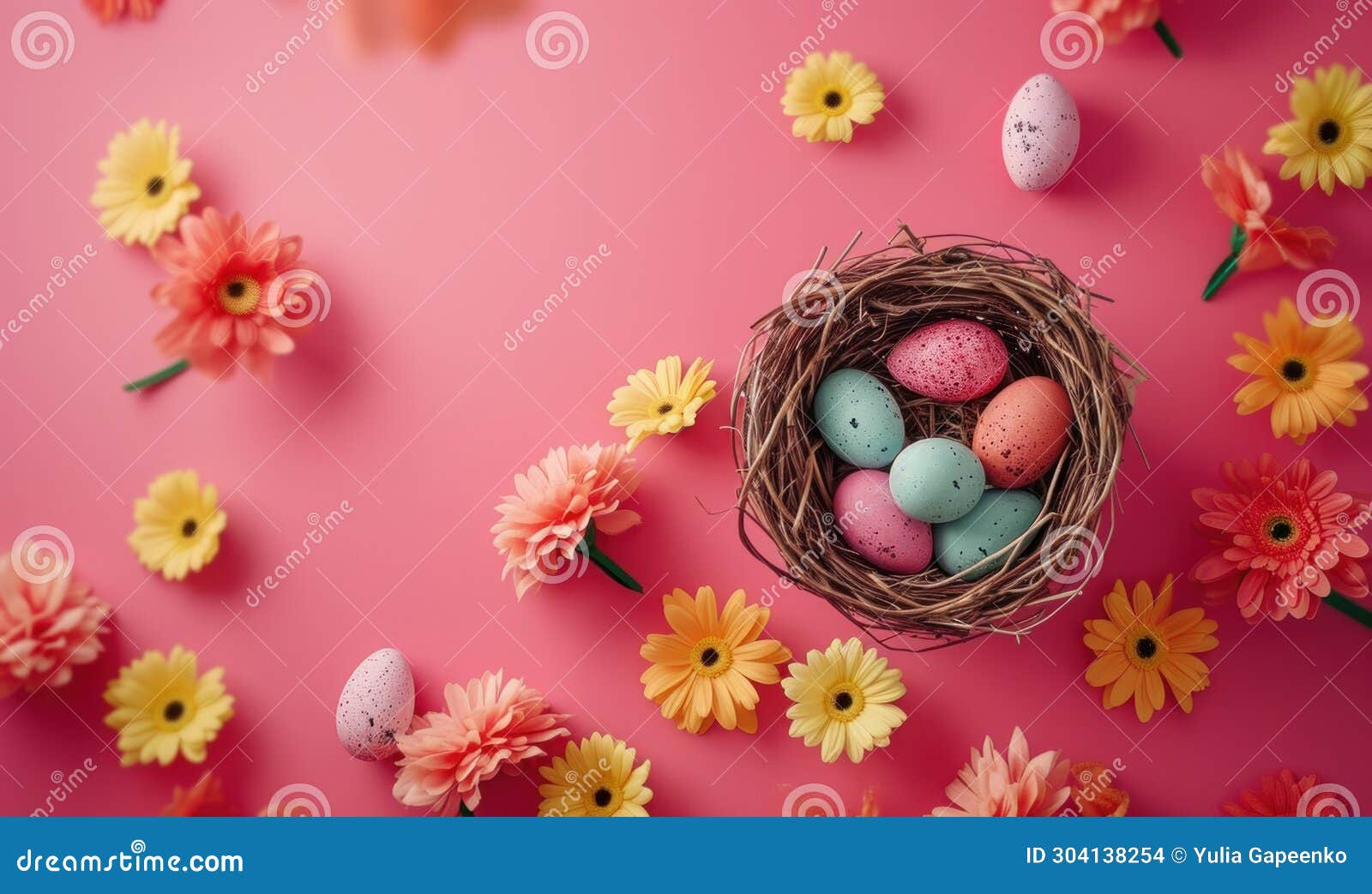 Easter Egg Basket Surround on Bright Pink Background in Slow Motion Stock Photo - Image of ...