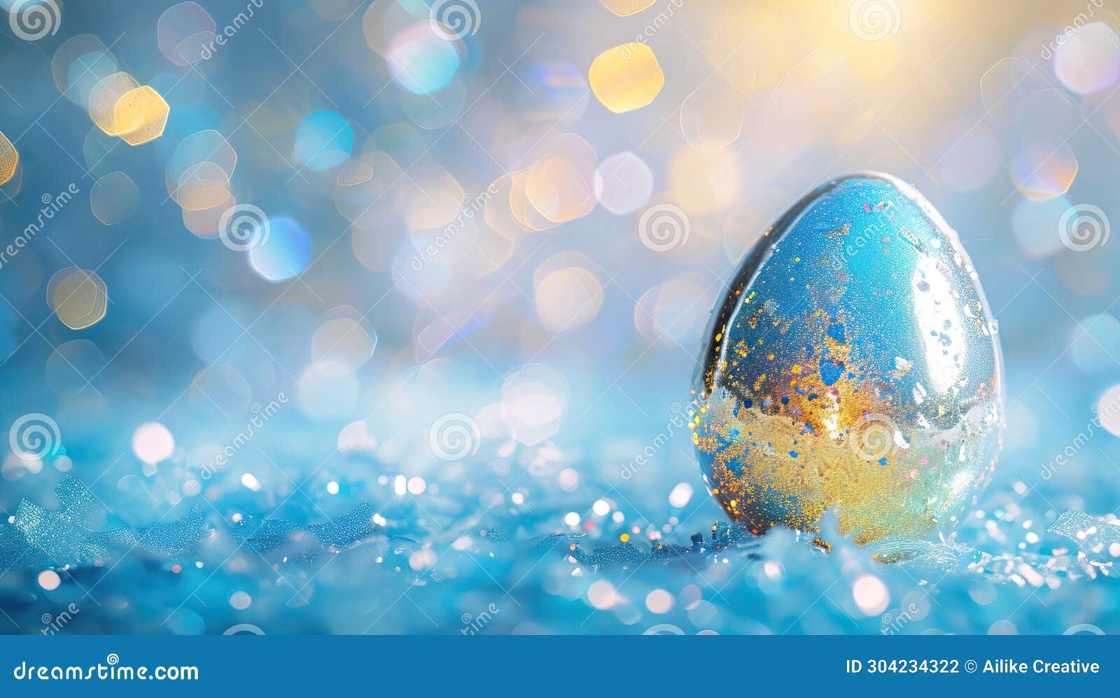 Easter Egg on Blue Bokeh Background. Happy Easter Concept Stock ...