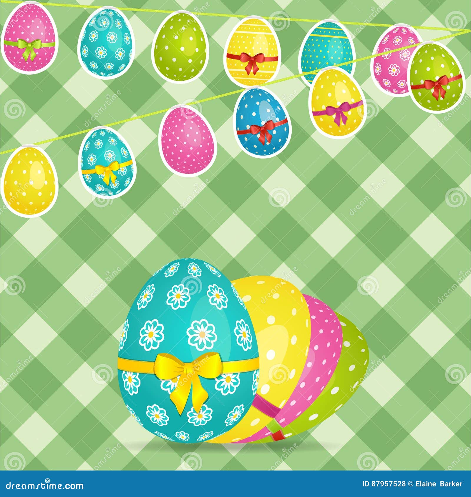 Easter Egg Bunting Over Crossed Stripes Background Stock Illustration ...