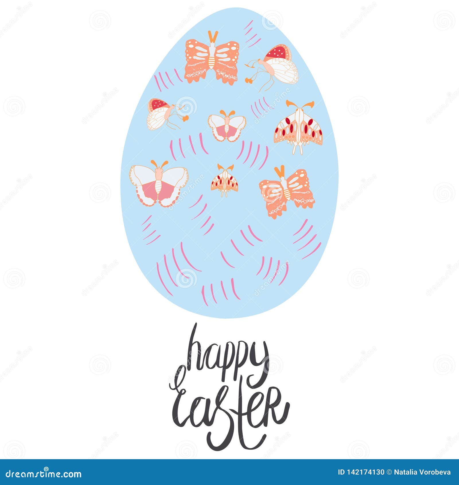 Easter Egg with Butterflies and Note Happy Easter. Stock Vector ...