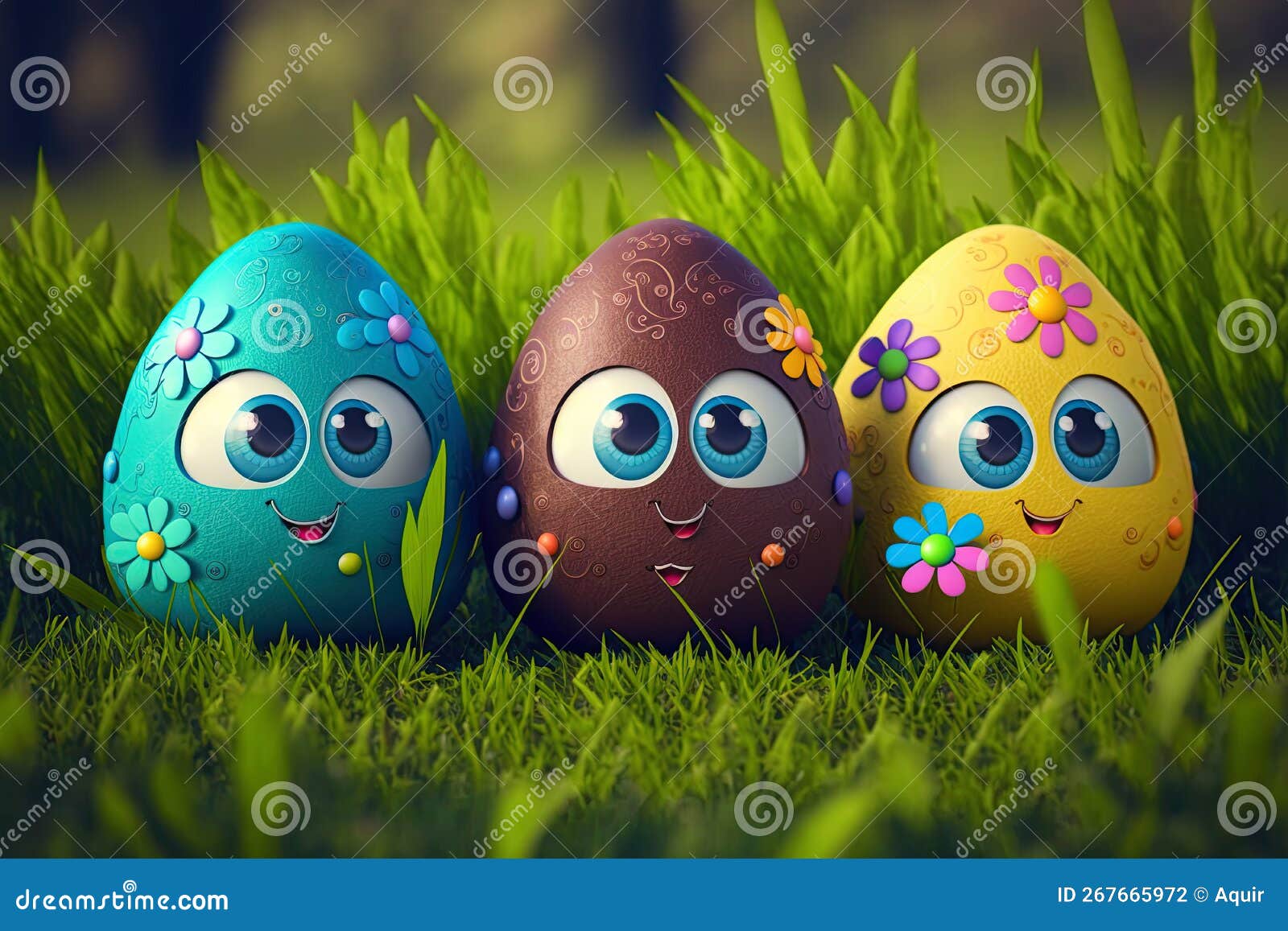 Easter Egg Character. Cute Adorable Easter Background. Generative Ai. Group of Colorful Eggs ...