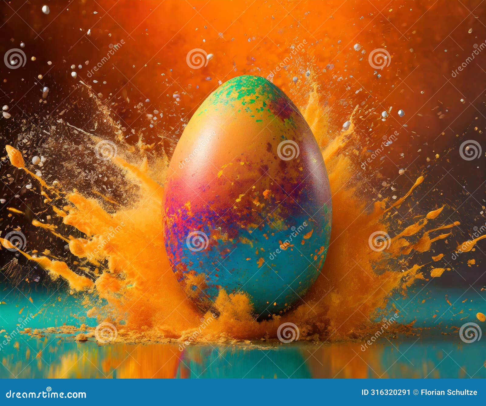 Easter Egg in a Color Explosion or Splash on Orange Background Stock Illustration - Illustration ...
