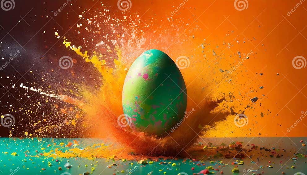 Easter Egg in a Color Explosion or Splash on Orange Background Stock Illustration - Illustration ...