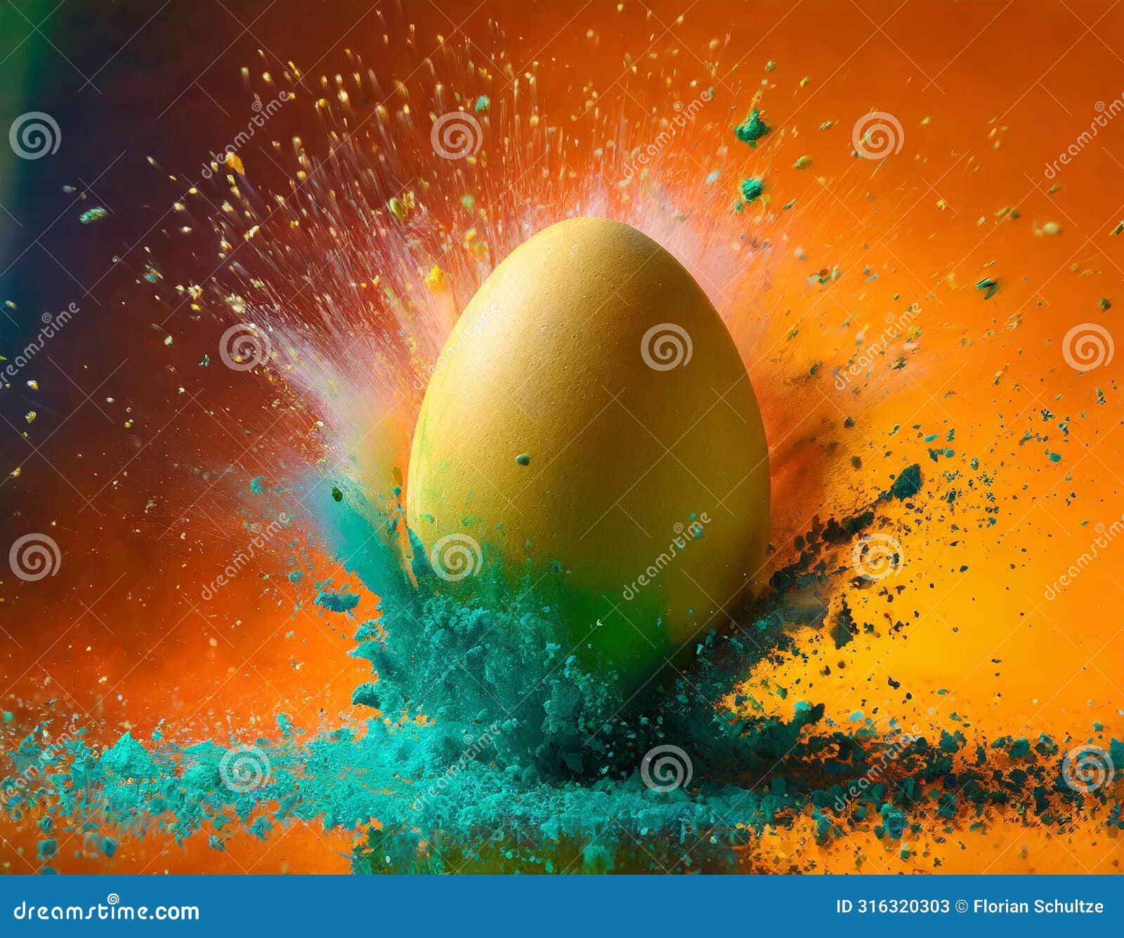 Easter Egg in a Color Explosion or Splash on Orange Background Stock Illustration - Illustration ...