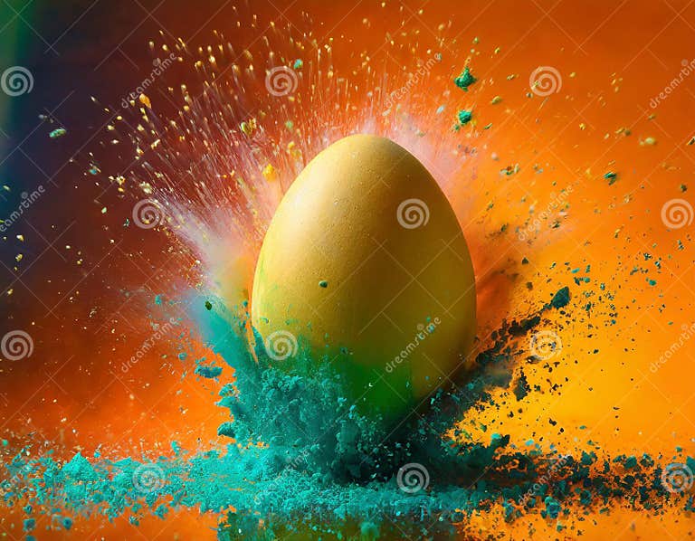 Easter Egg in a Color Explosion or Splash on Orange Background Stock Illustration - Illustration ...