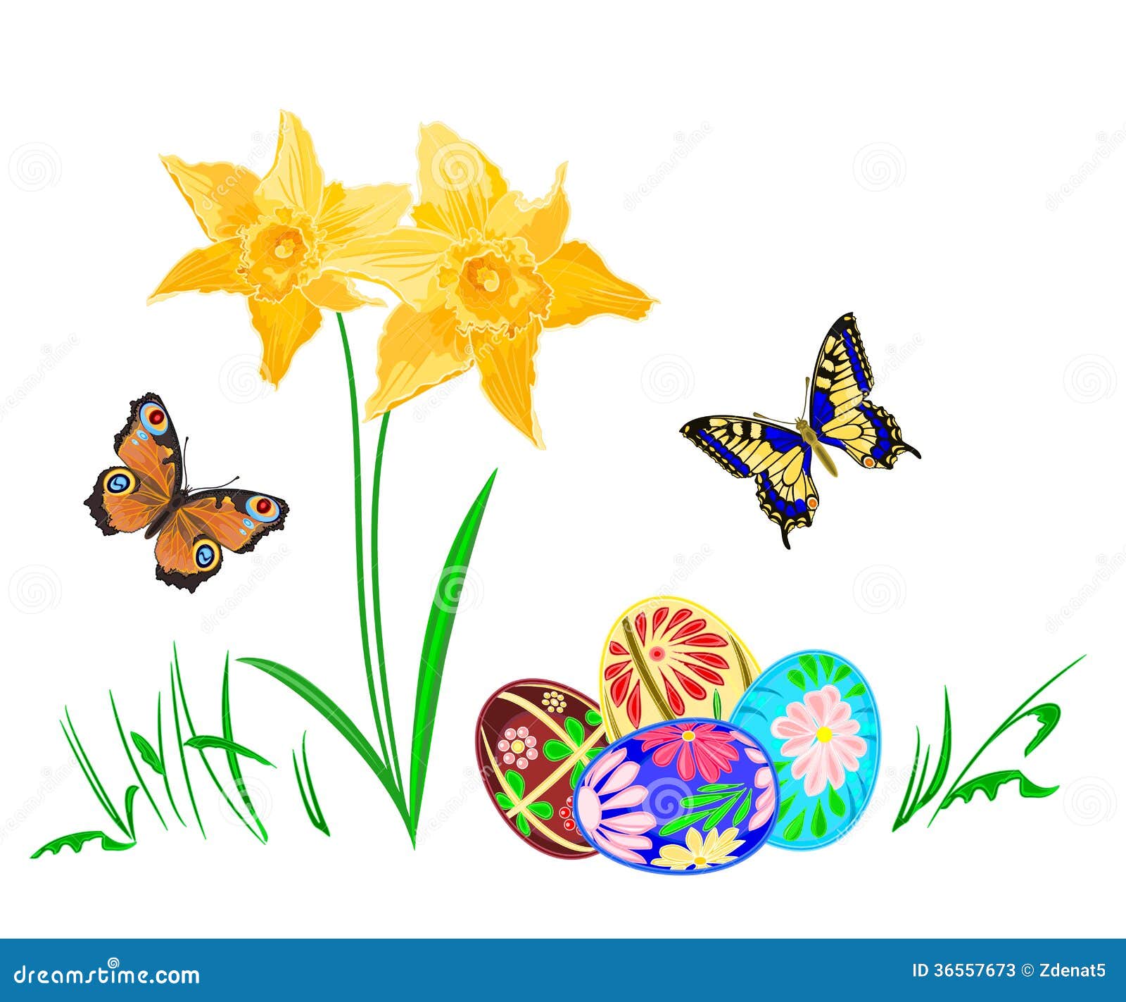 Easter Egg with Daffodils and Butterflies Stock Vector - Illustration ...
