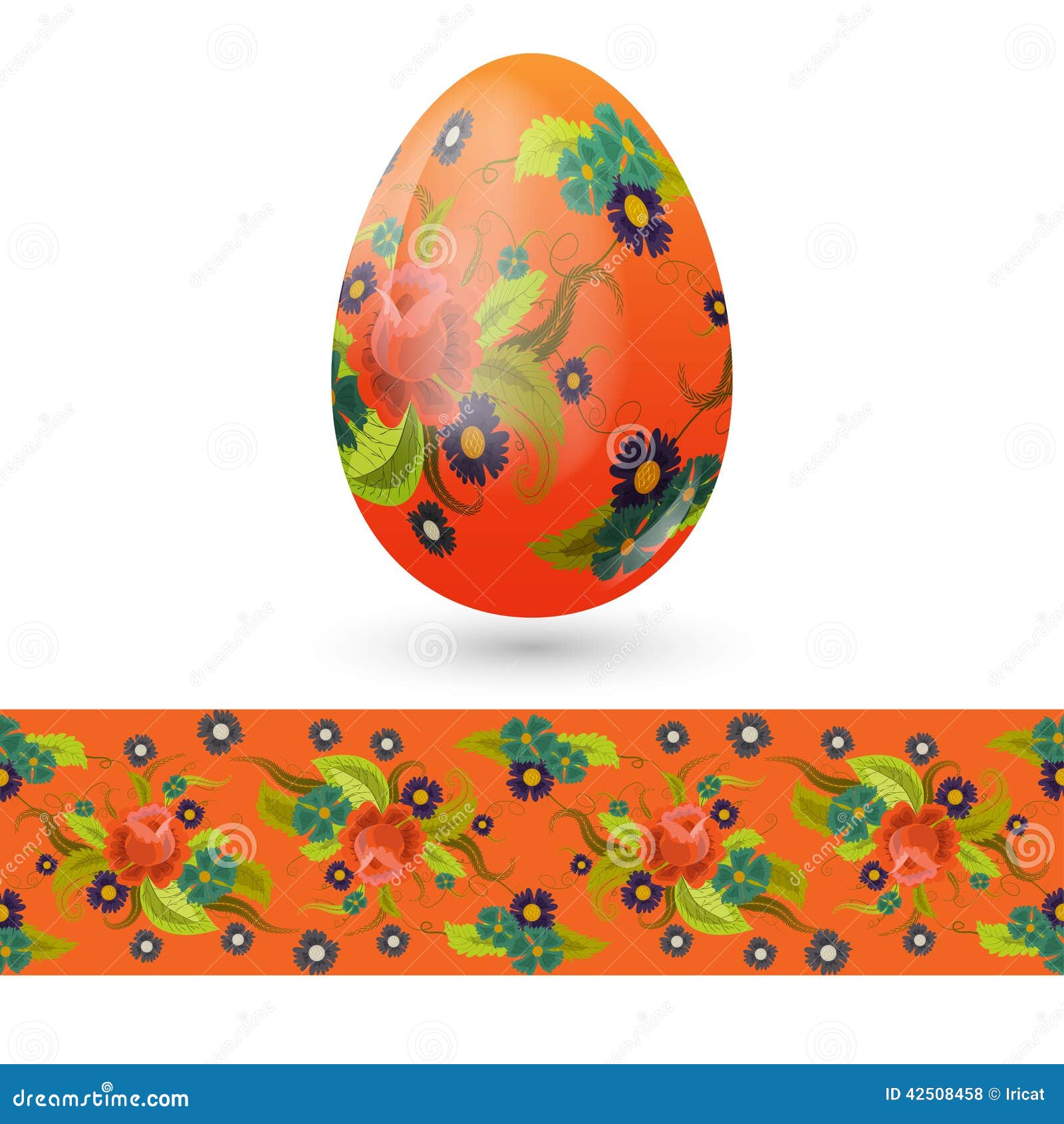Easter Egg Decorated with Vintage Floral Pattern and Seamless Pattern ...