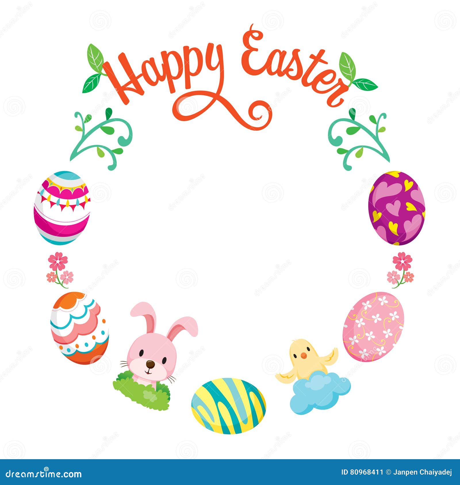 Easter Egg Decorating on Circle Frame with Happy Easter Lettering Stock ...