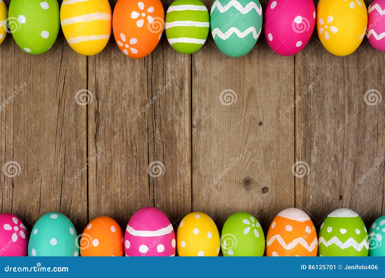 Easter Egg Double Border Against Rustic Wood Stock Image - Image of ...