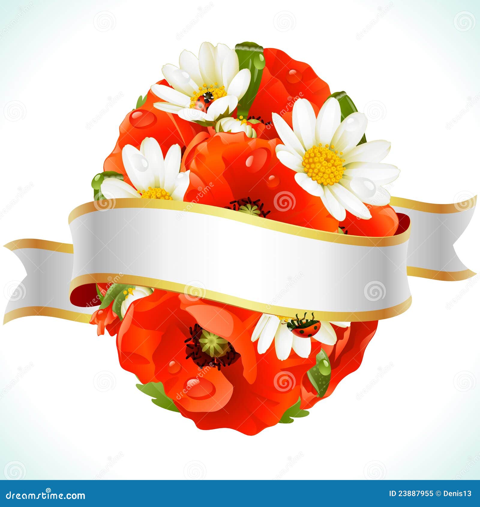 Easter Egg from Flowers of Camomiles and Poppies Stock Vector ...