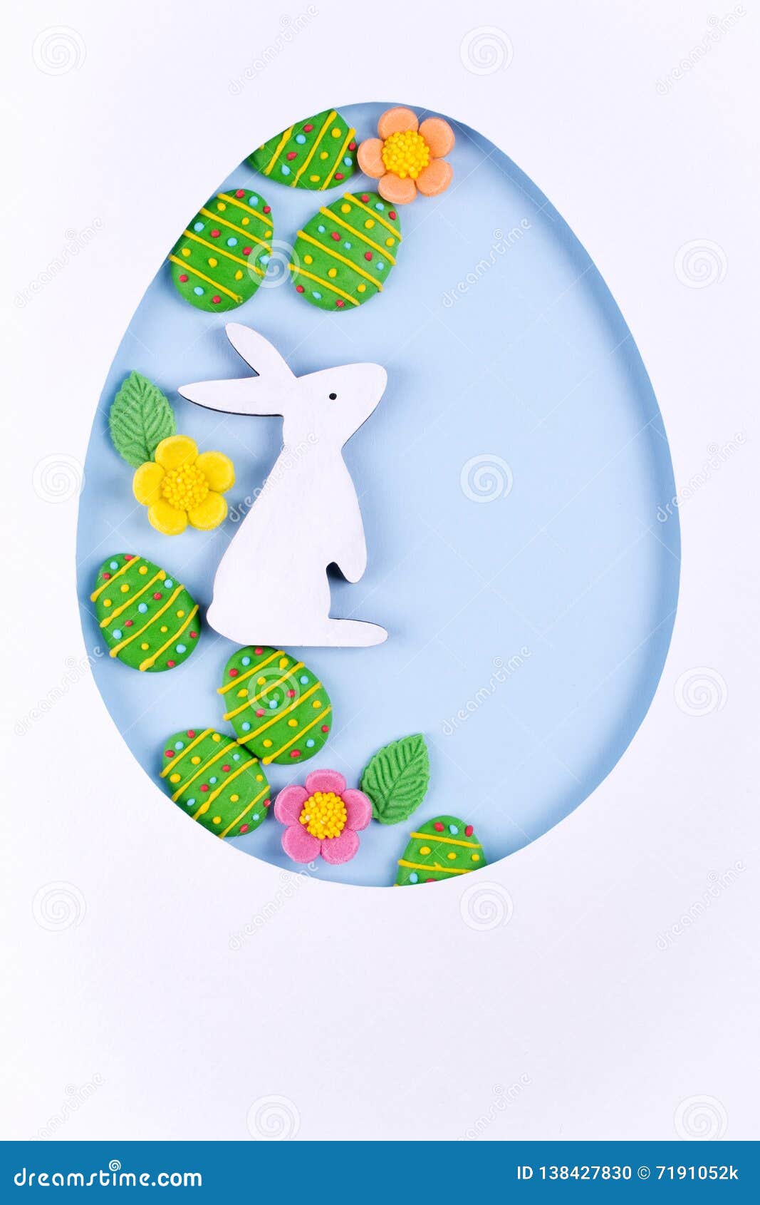 Easter Egg Frame Made of Paper, Sugar Candy Eggs, Bunny Stock Photo ...
