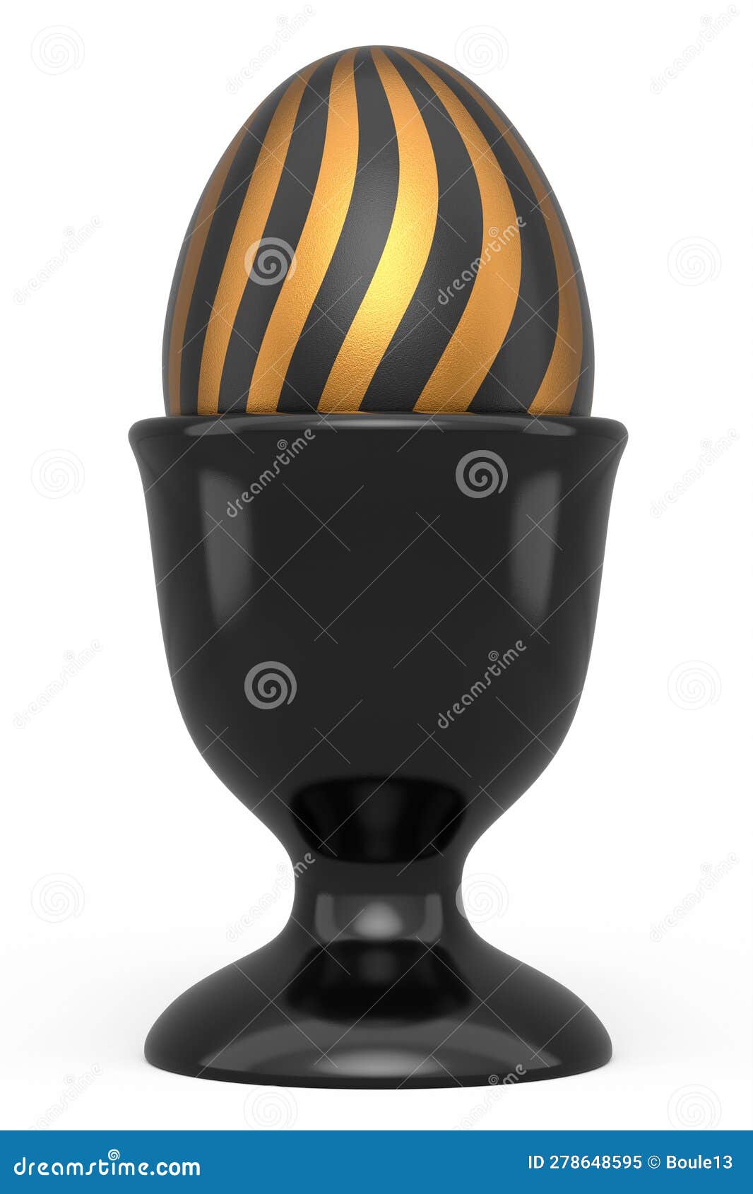 Easter Egg with Gold and Black Pattern in Egg Cup Isolated on White Background Stock ...