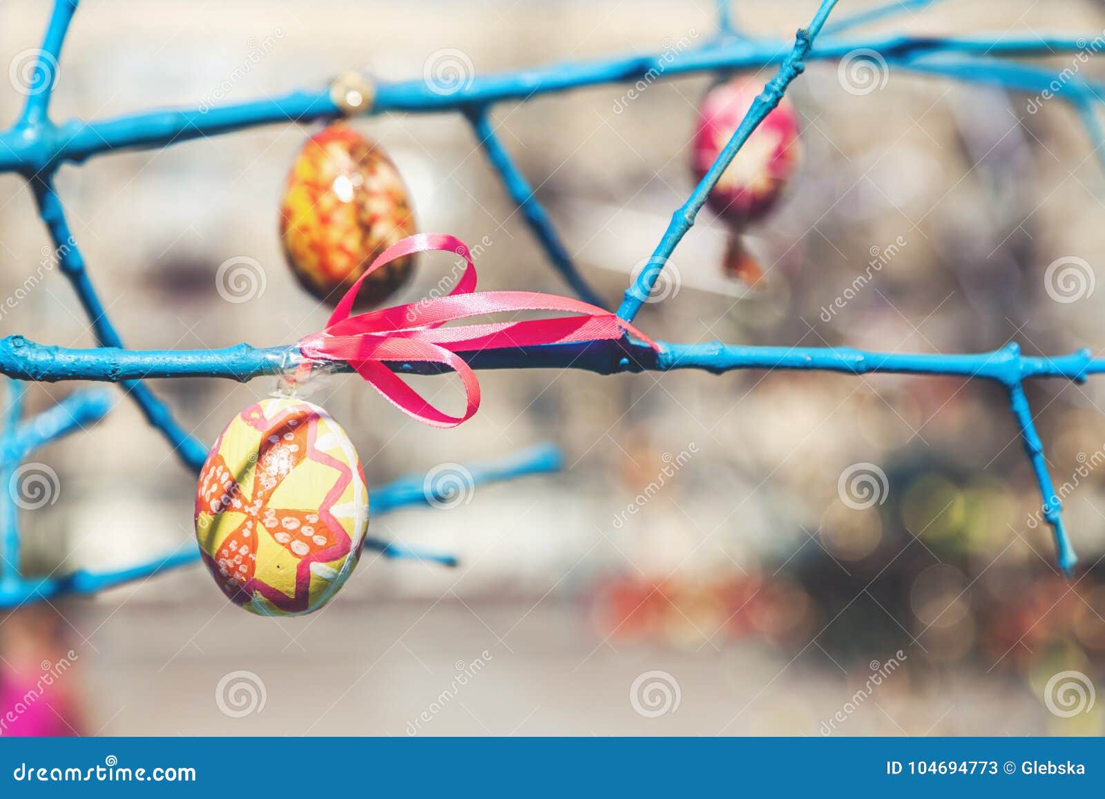 Easter Egg Hanging on Tree Branch Stock Image - Image of green, ancient ...