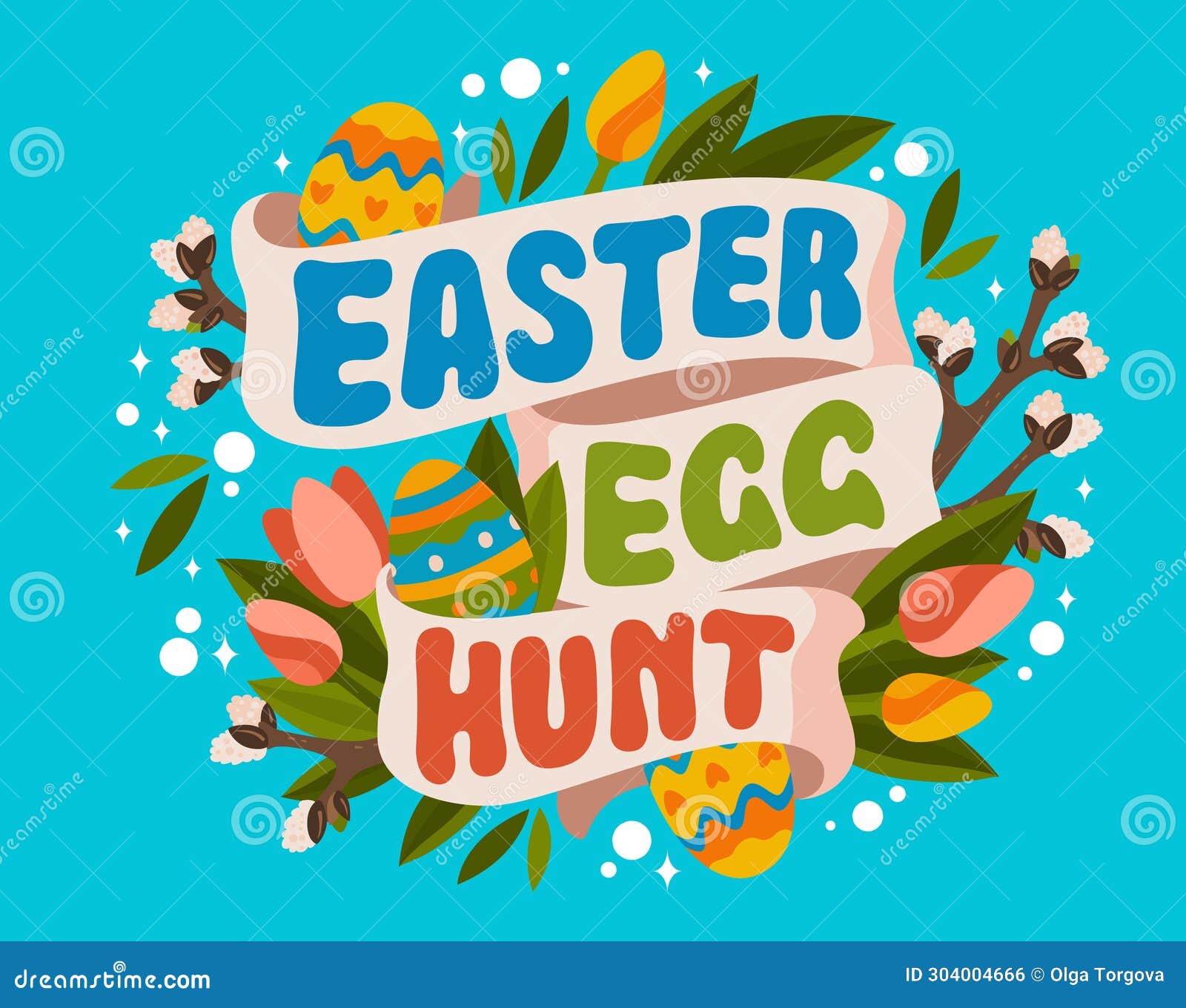 Easter Egg Hunt, Festive Greetings, Typography Festive Design. Ribbons ...