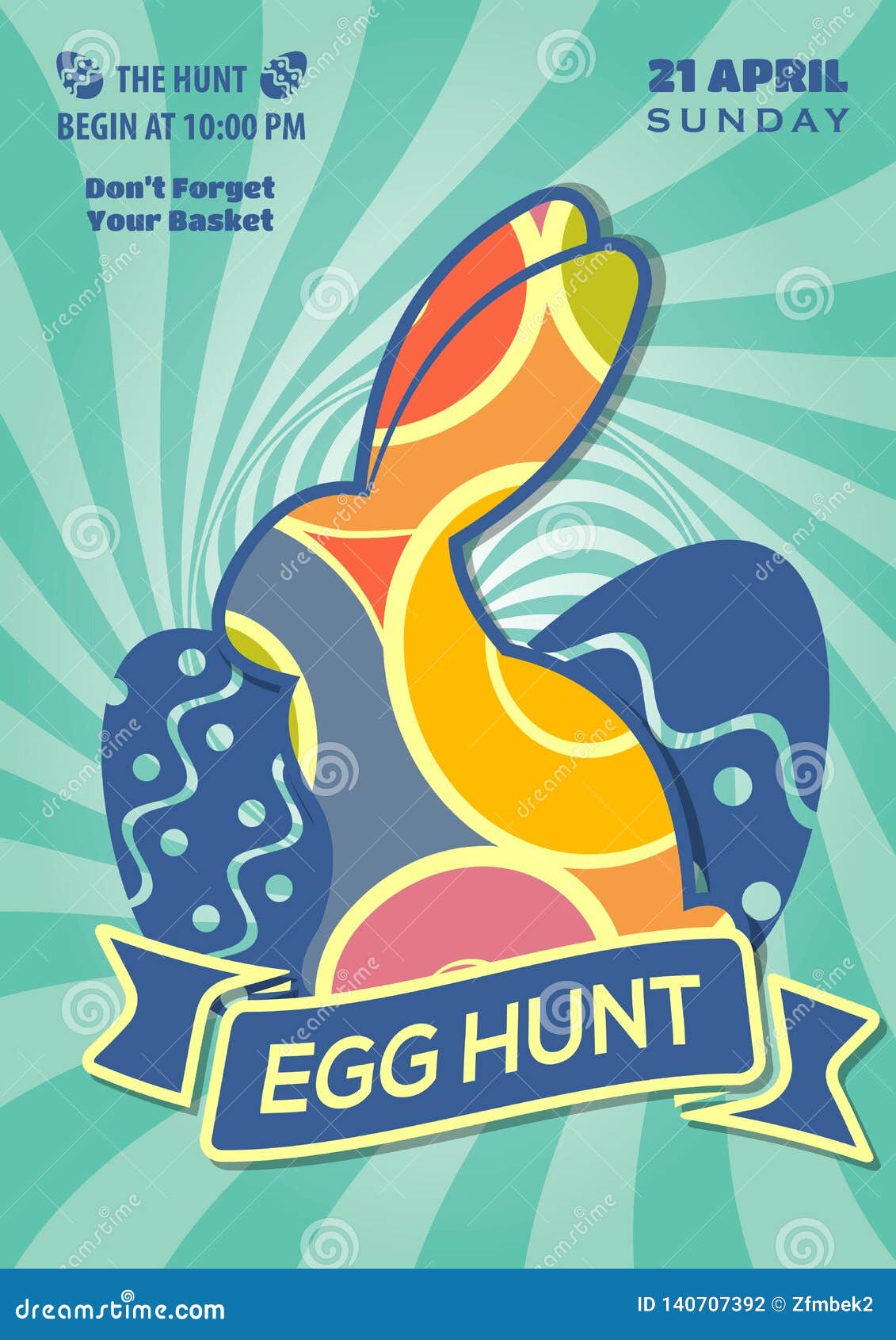 Easter Egg Hunt Poster or Invitation Design with Eggs and Cute Bunny ...