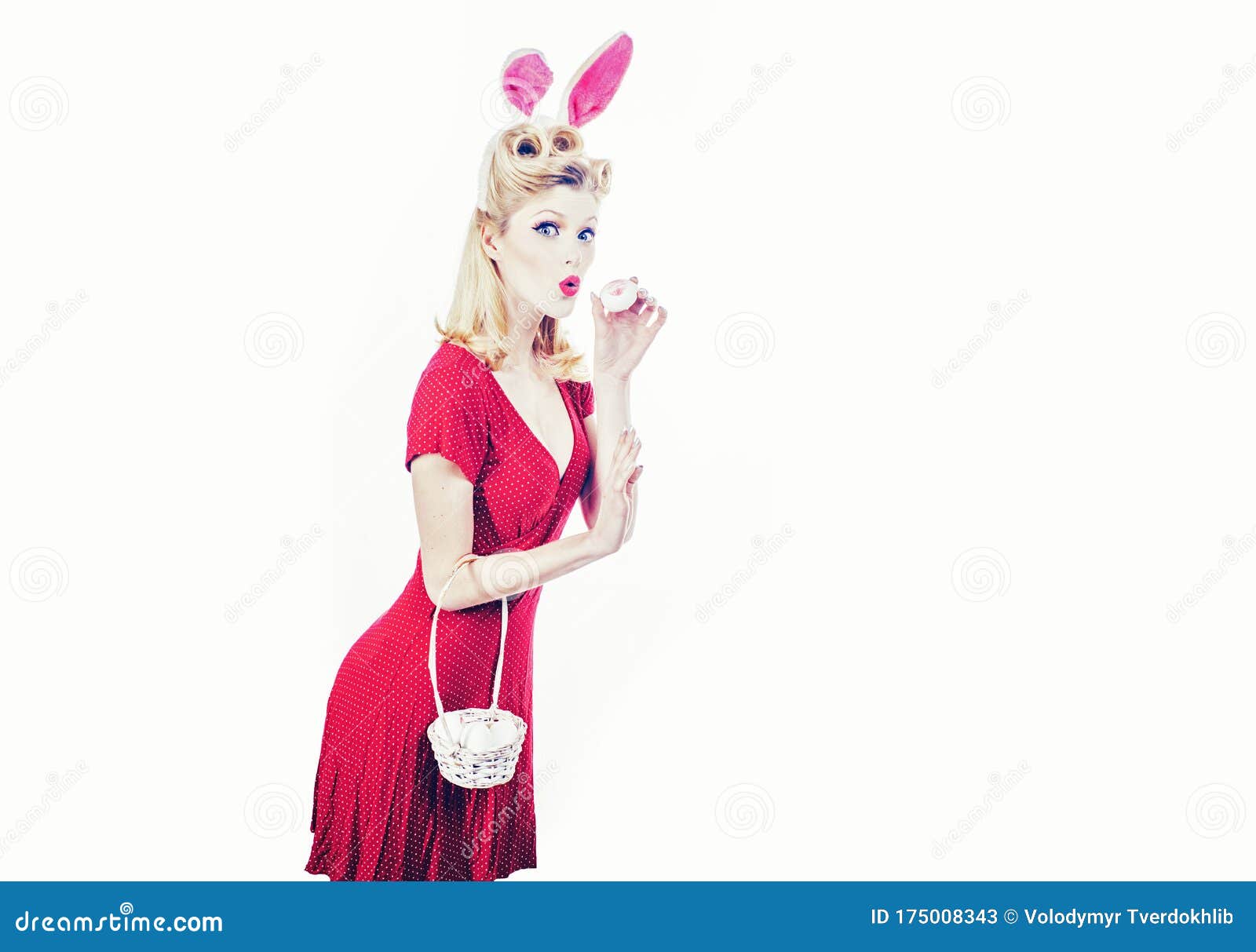 Easter Egg Hunting Woman Wearing A Mask Easter Bunny And Looks Very