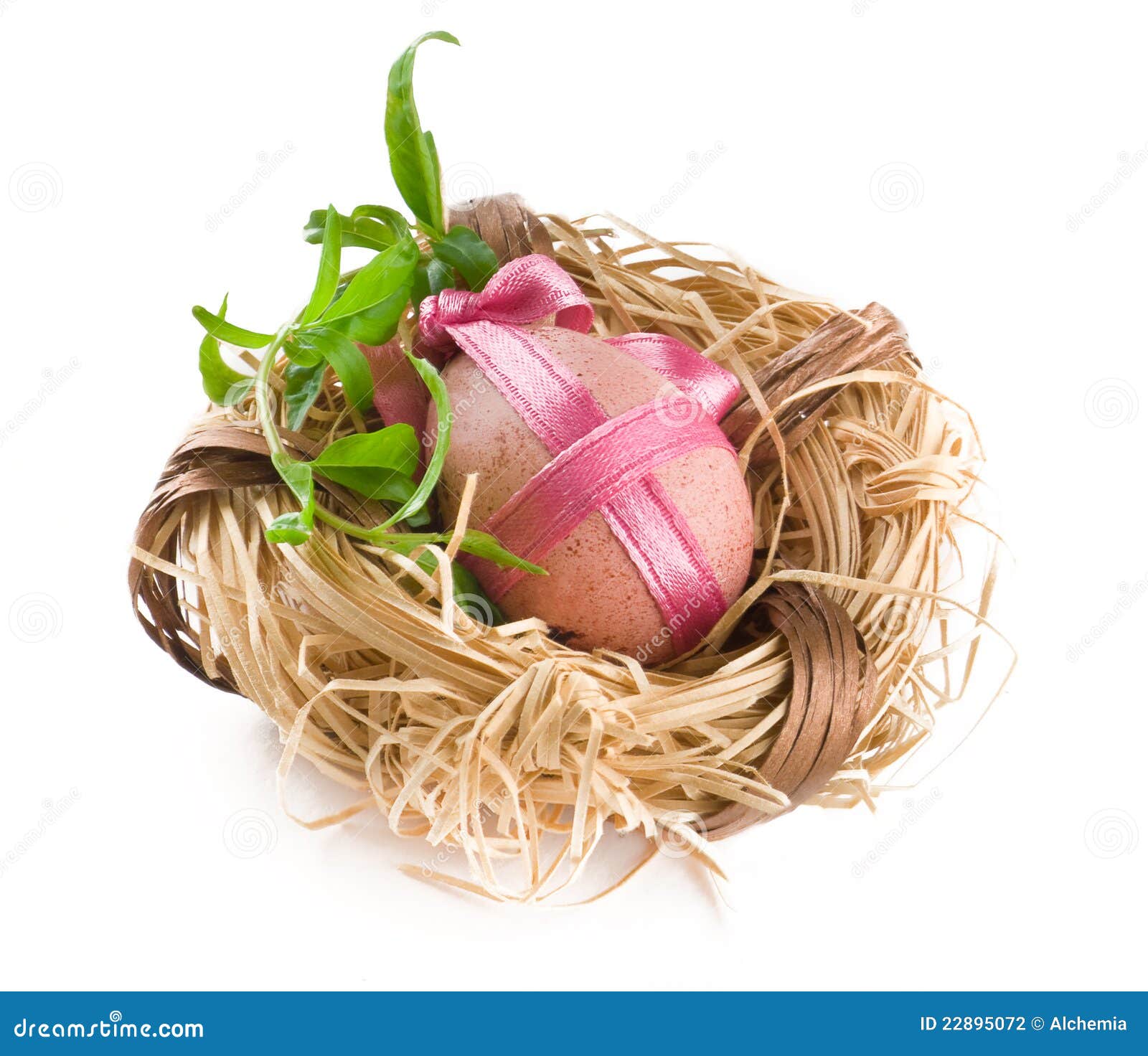 Easter Egg with Pink Bow in Nest Stock Photo - Image of season, brown ...