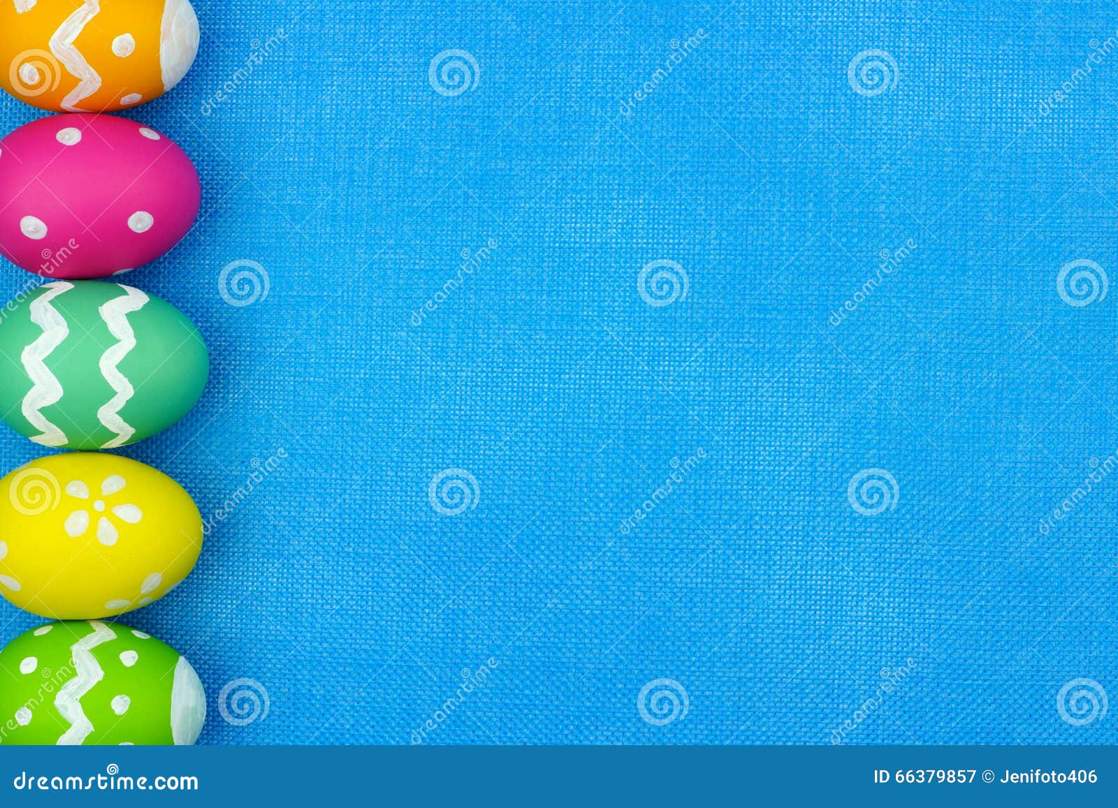 Easter Egg Side Border Over Blue Burlap Background Stock Image - Image ...